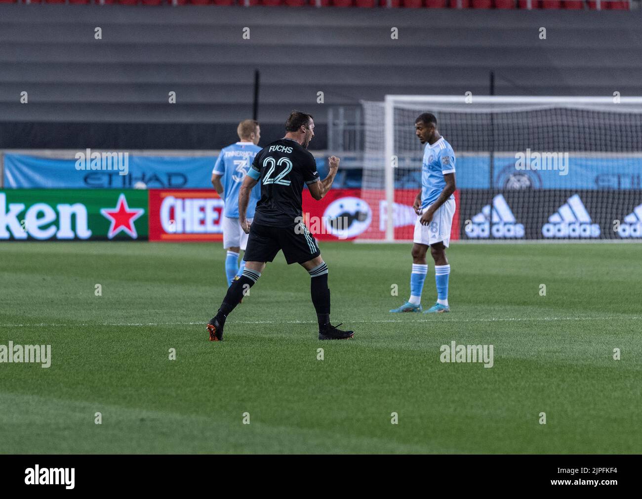 Christian Fuchs (22) of Charlotte FC celebrates after VAR assistant ...