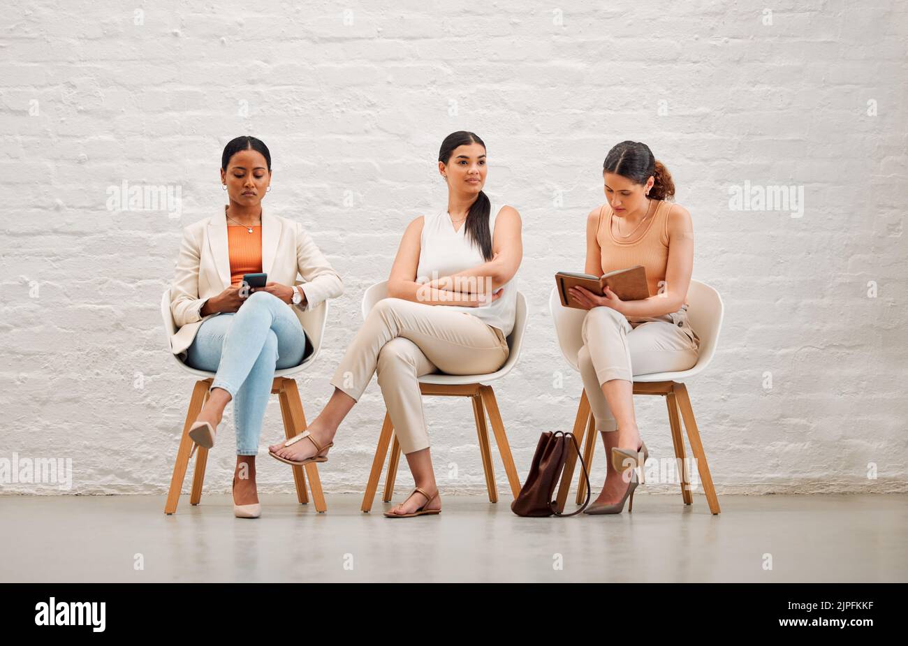 Employment, hiring and recruitment with business women waiting for an ...