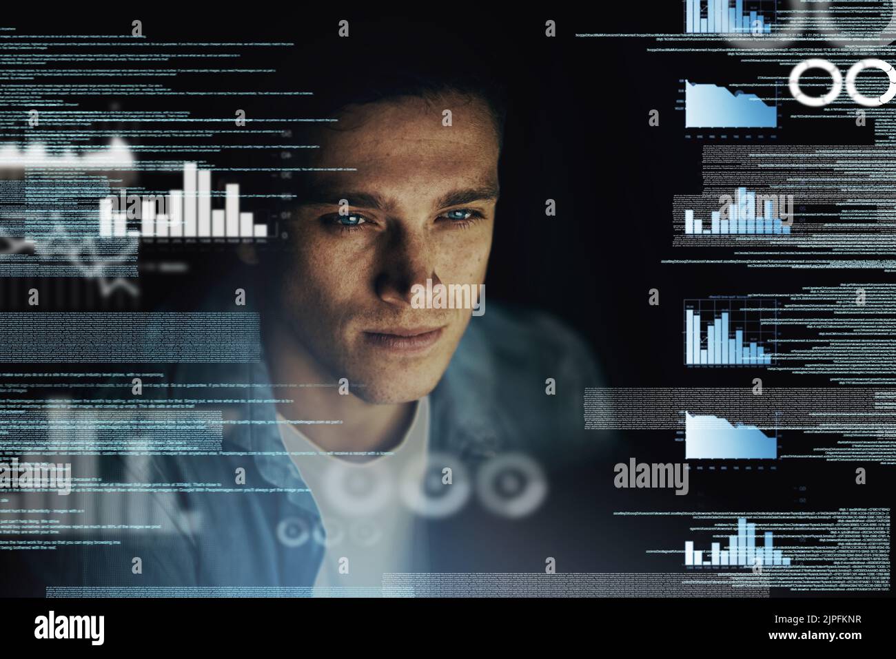 I Wont Leave Until I Crack These Codes A Young Computer Programmer Looking Through Data In The 