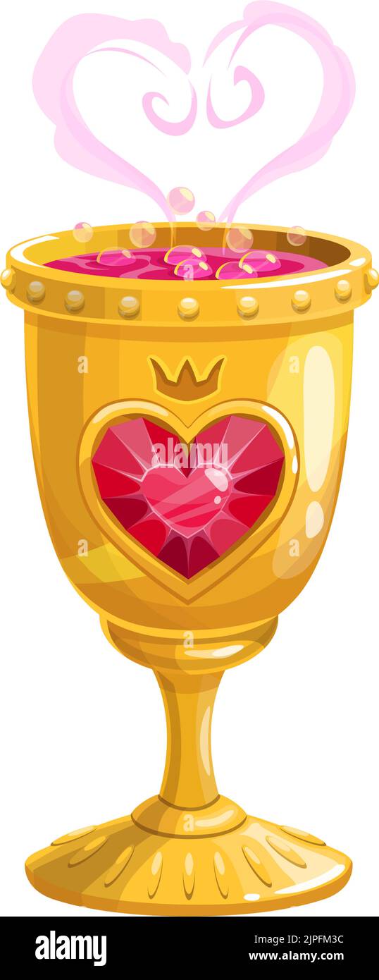 Love potion in golden cup, Valentine day and wedding RSVP party symbol ...