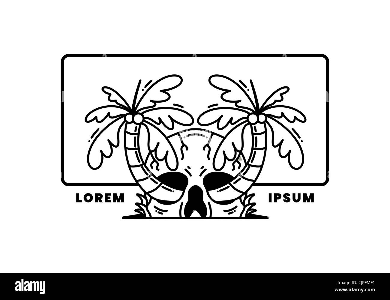 illustration badge design of two coconut trees growing on a skull Stock ...