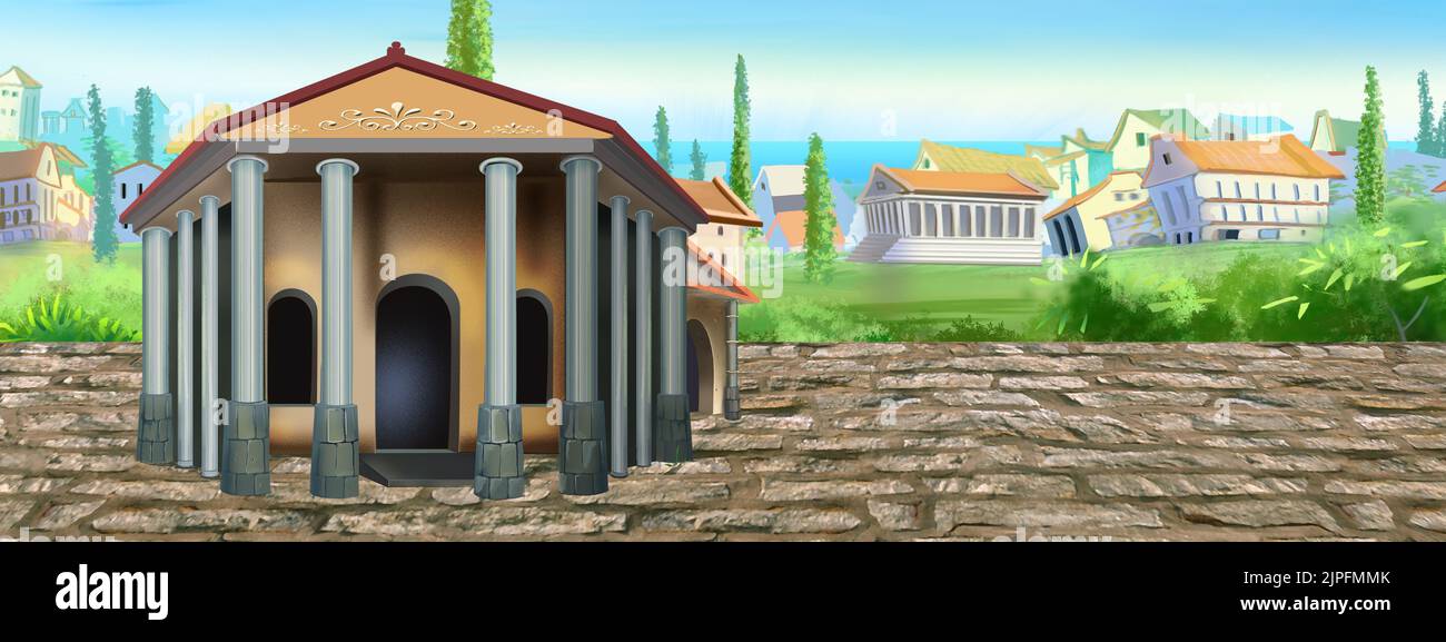 Ancient roman temple on a sunny day. Digital Painting Background ...