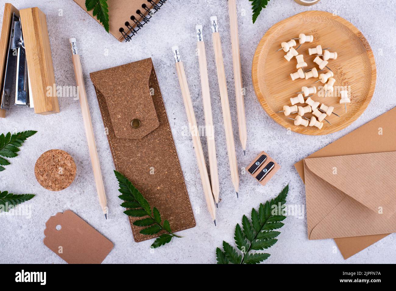 Eco wooden craft stationery. Sustainable life concept Stock Photo - Alamy