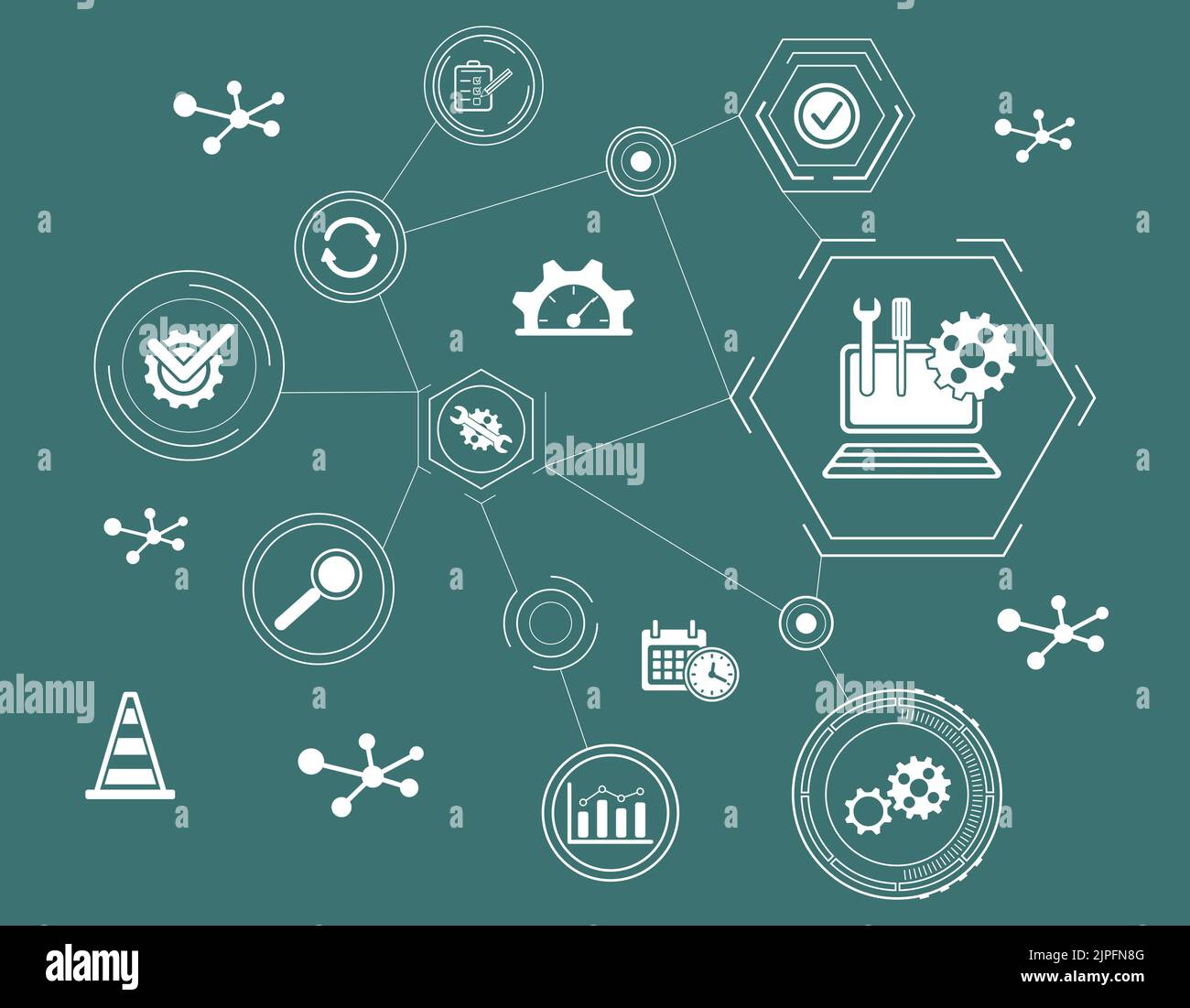 Concept of system maintenance with connected icons Stock Photo - Alamy