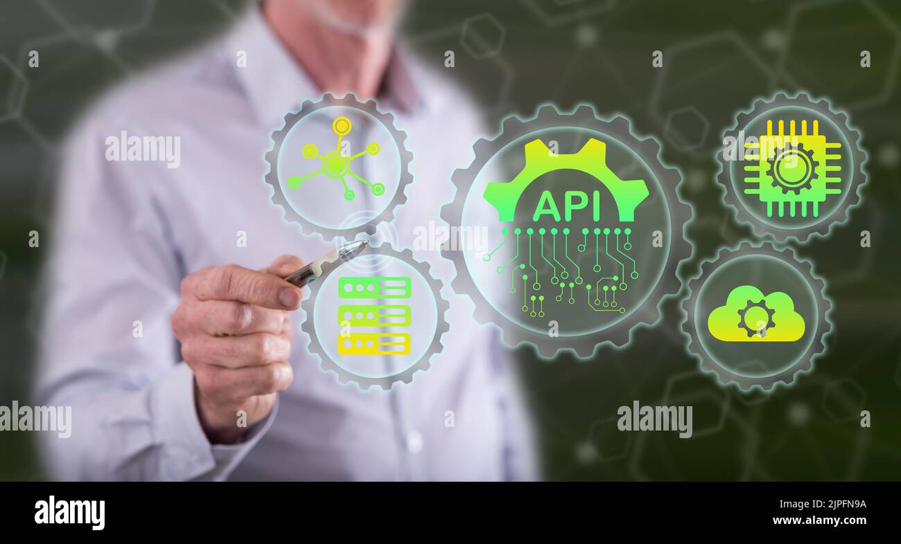 Man touching an api concept on a touch screen with a pen Stock Photo ...