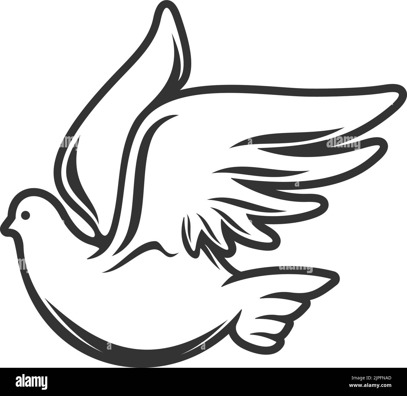 Flying dove isolated symbol of love and peace. Vector monochrome holy ...