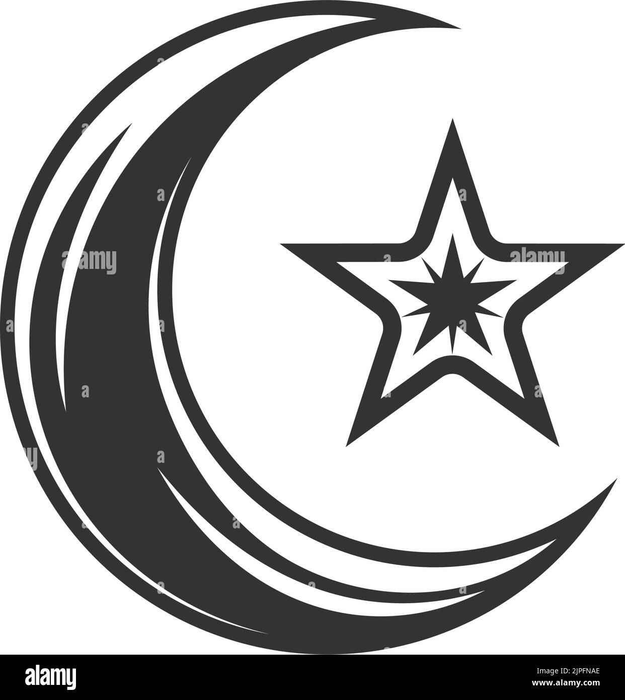 Crescent star and moon isolated monochrome icon. Vector islamic symbol ...