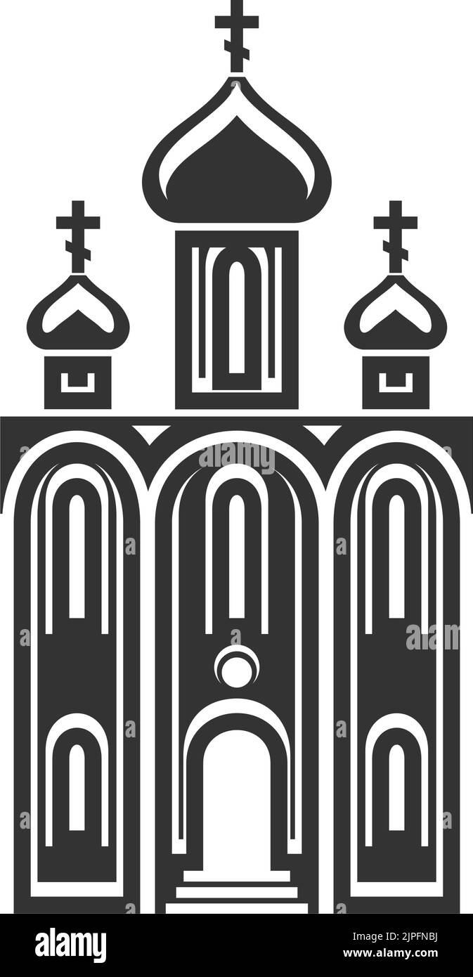Domed church isolated monochrome icon. Vector religion building, temple ...