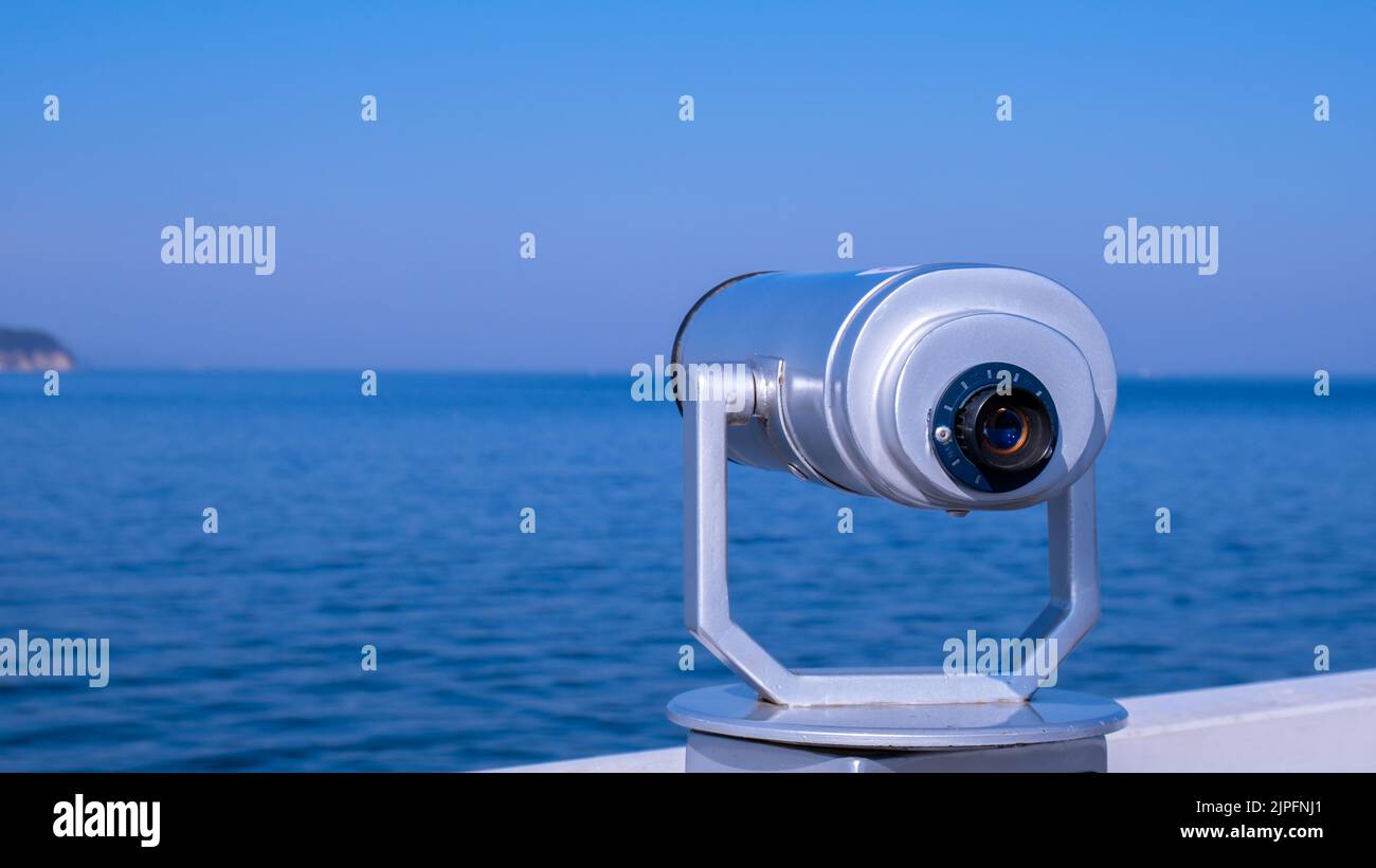 Tourist binoculars. Binocular telescope on the observation deck for ...