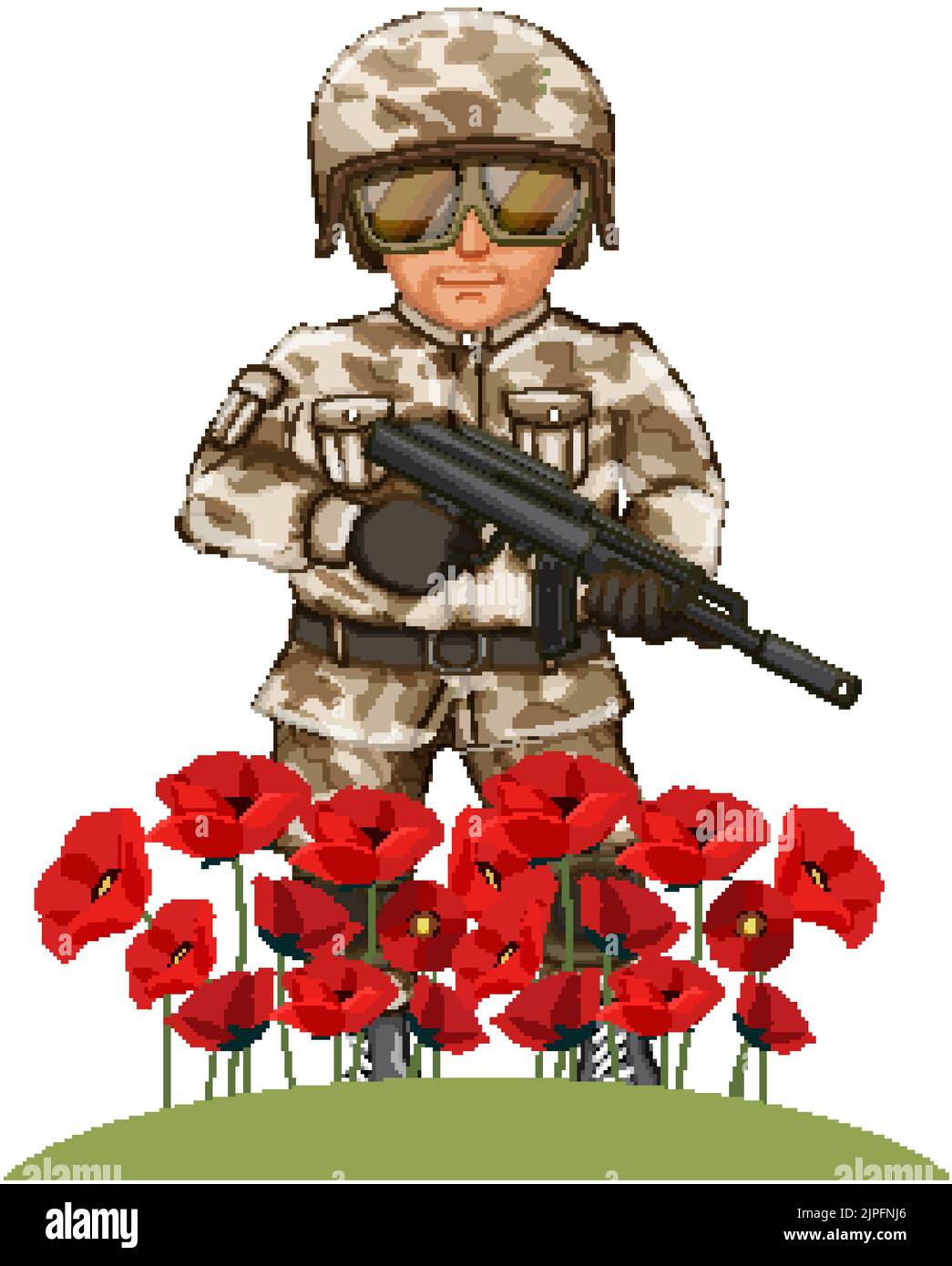 Military cartoon character with poppy flower illustration Stock Vector ...
