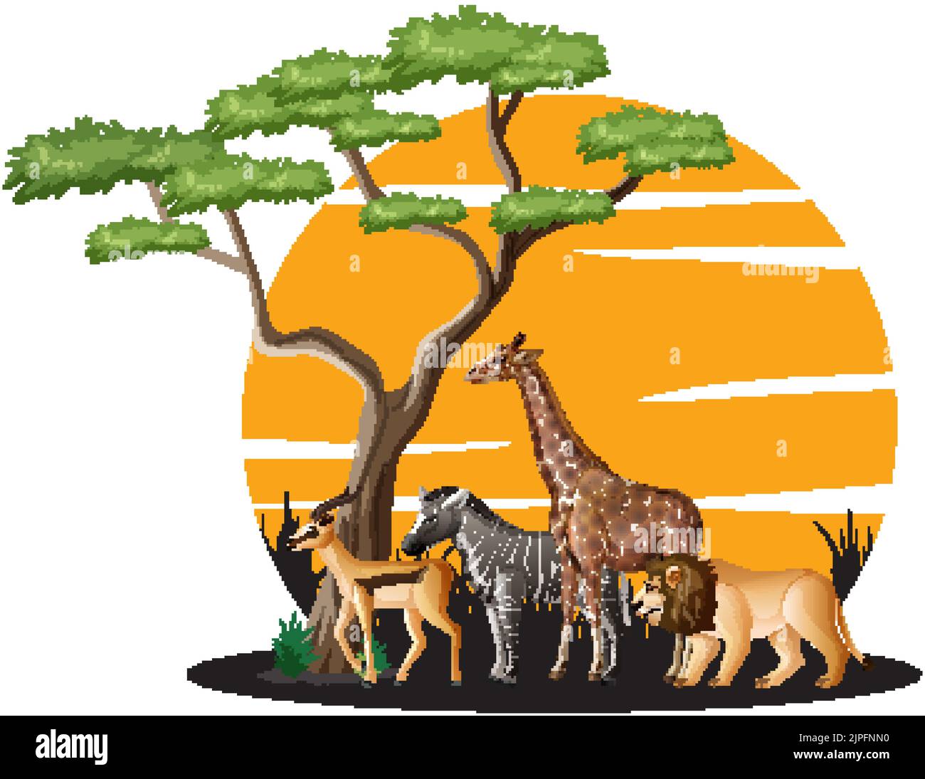 Wild animals with a tree illustration Stock Vector Image & Art - Alamy