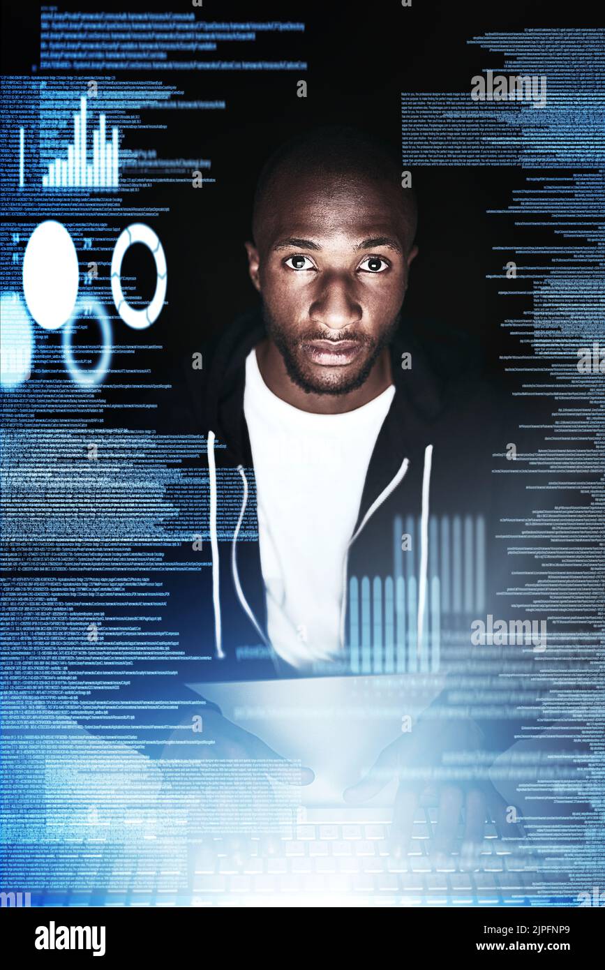 Zoning out on the code. a young male hacker cracking a computer code in ...