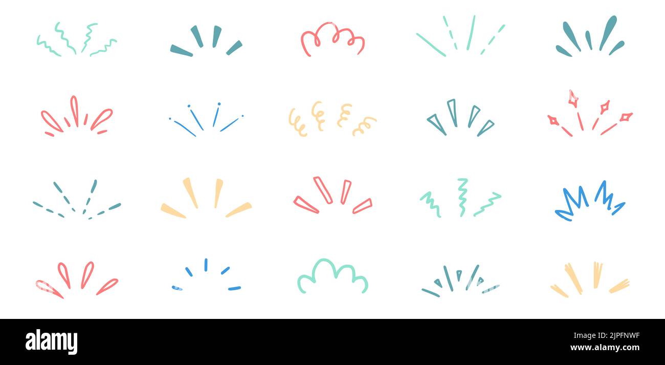 Doodle shine sunburst sparkle ray elements. Hand drawn pop surprise ...