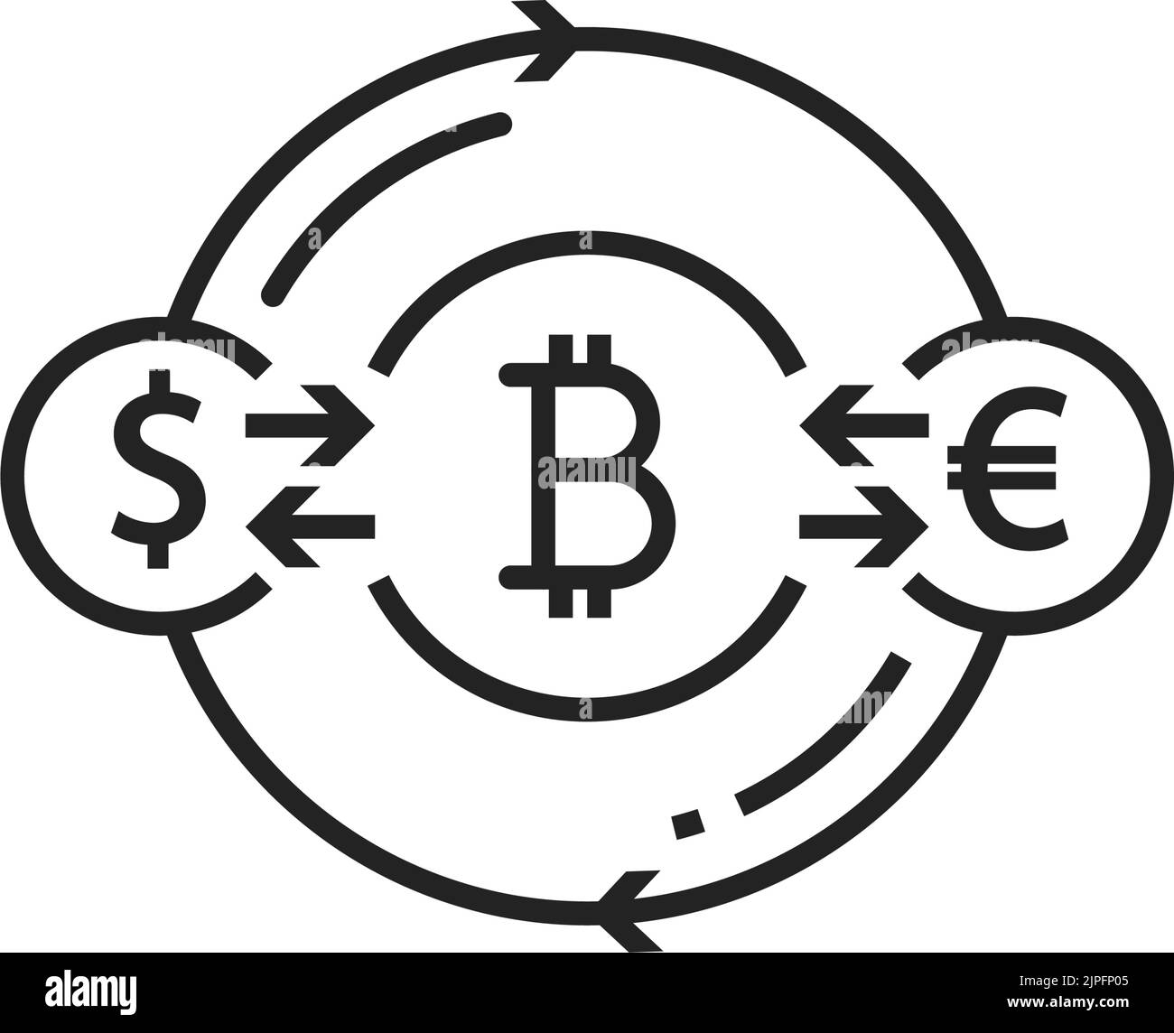 Main world currencies exchange sign isolated dollar, euro and bitcoin ...