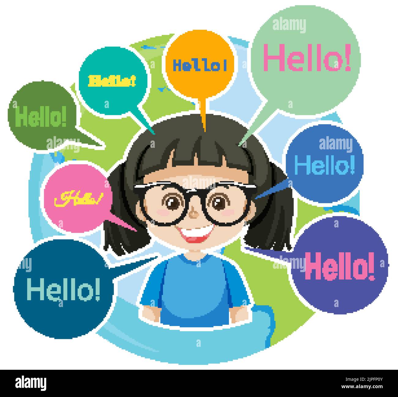 Hello speech bubbles with cartoon character illustration Stock Vector ...