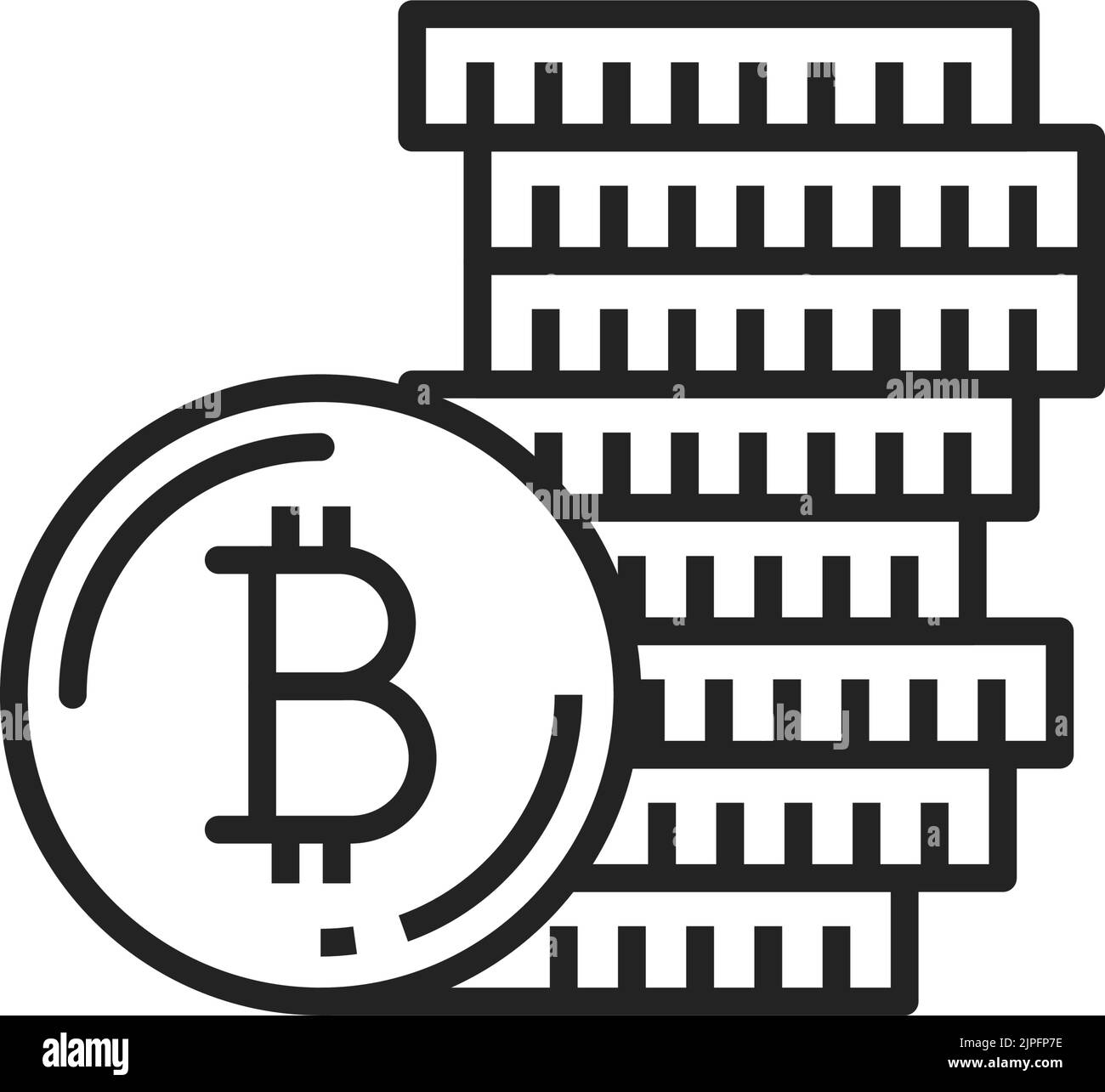 Bitcoin pile of coins isolated outline sign. Vector symbol of letter B ...