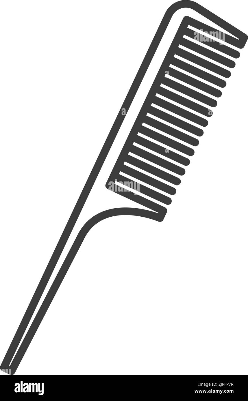 Plastic hair brush on long thin handle isolated outline icon. Vector ...