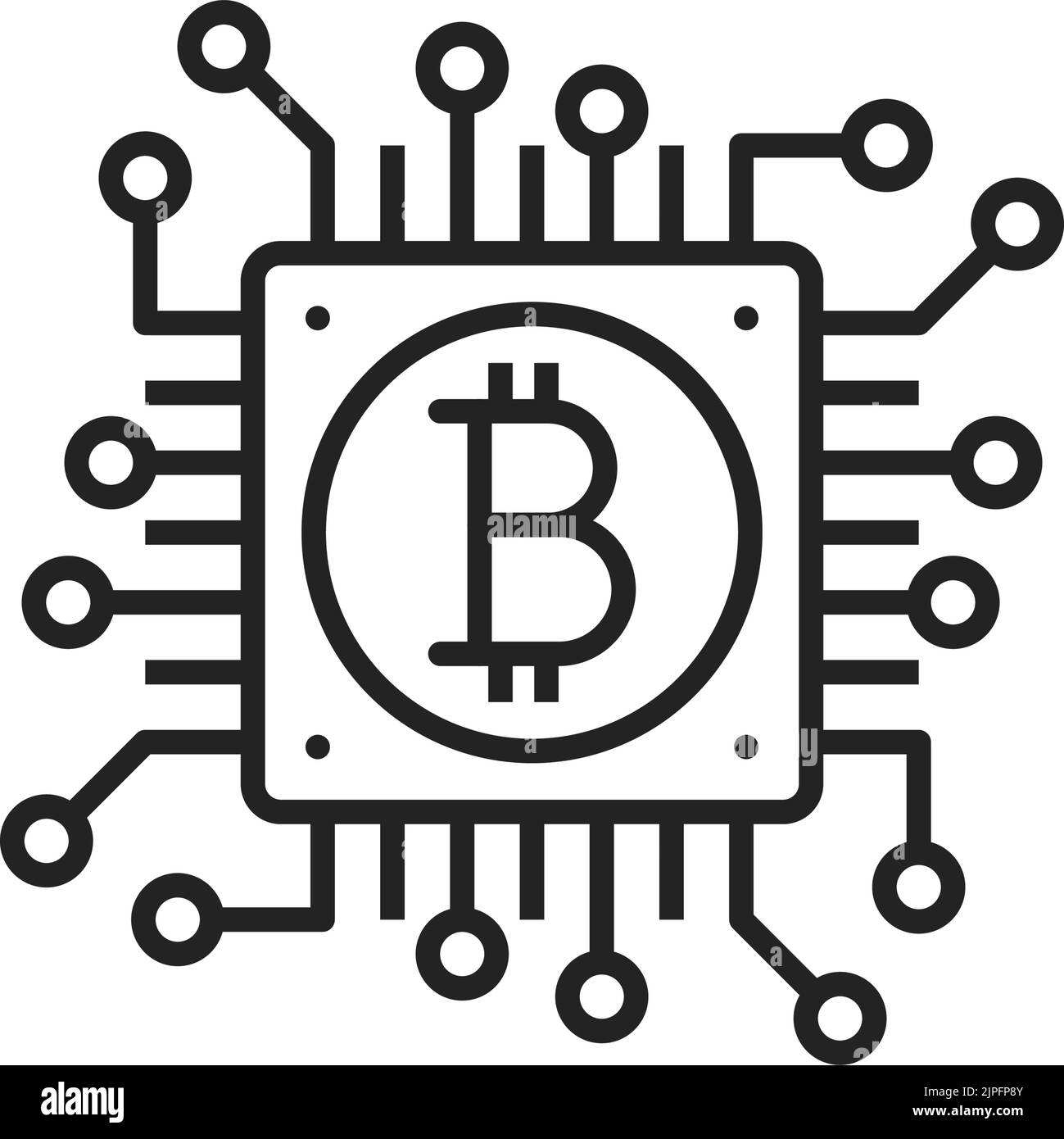 Bitcoin mining chain cryptocurrency data center isolated outline icon. Vector square block ...