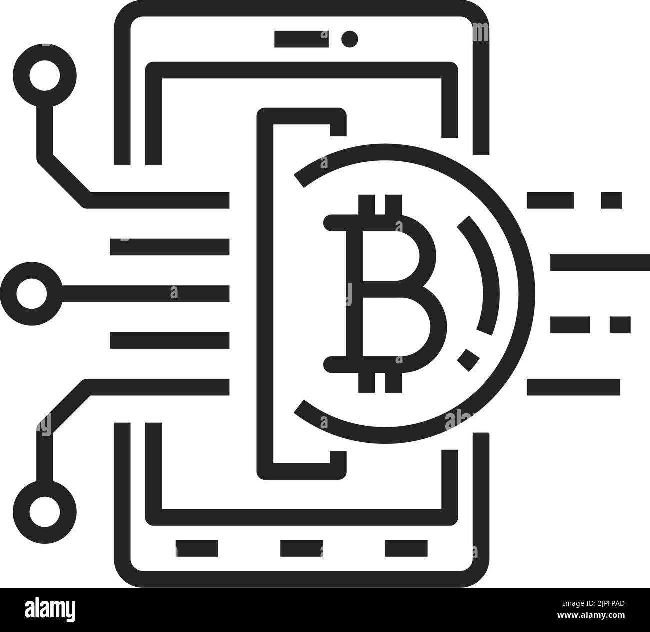 Bitcoin sign on smartphone isolated cryptocurrency transactions outline ...