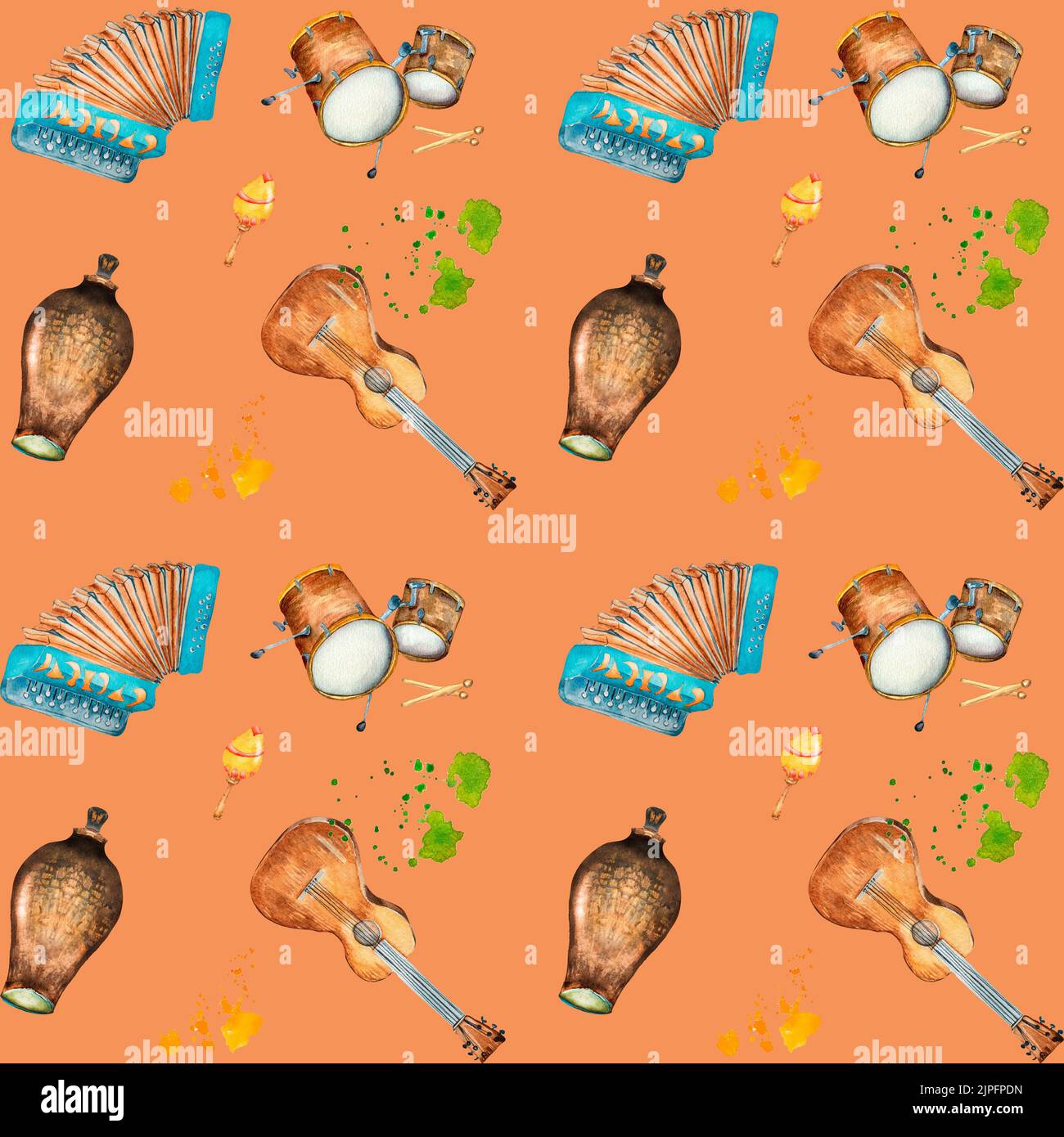 Ethnic musical instruments of latin america watercolor seamless pattern ...