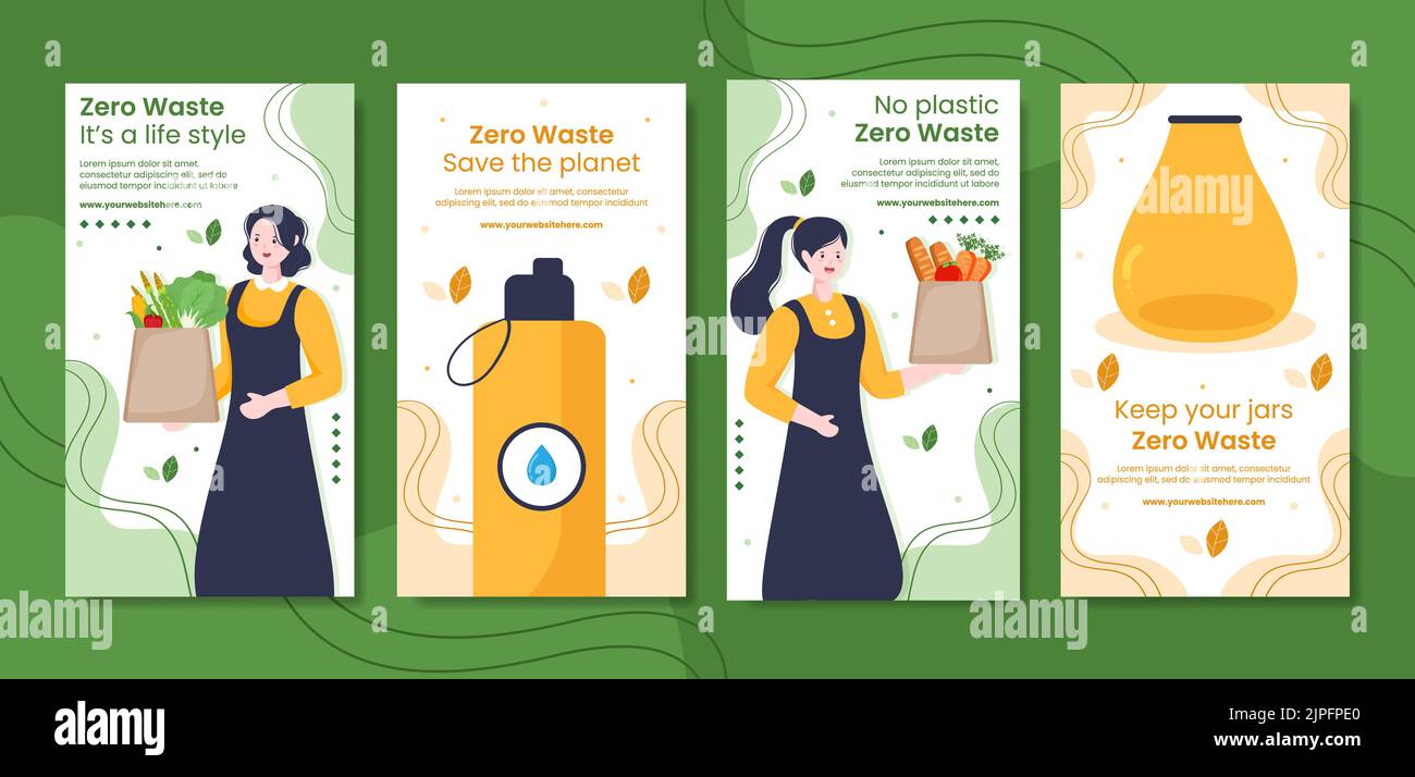 Zero Waste Social Media Stories Template Hand Drawn Cartoon Flat ...