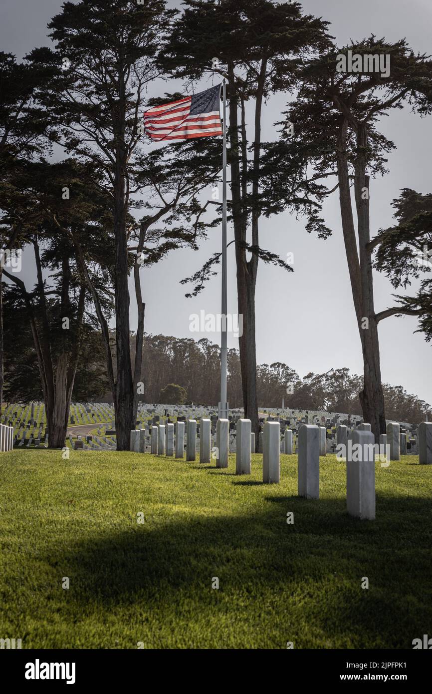 A national cemetery headstone in San Francisco of fallen United States ...