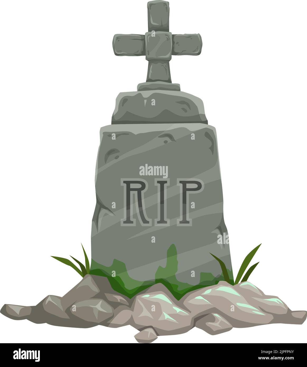 Tombstone And Cross Icon Grave And Grass Vector Halloween Isolated