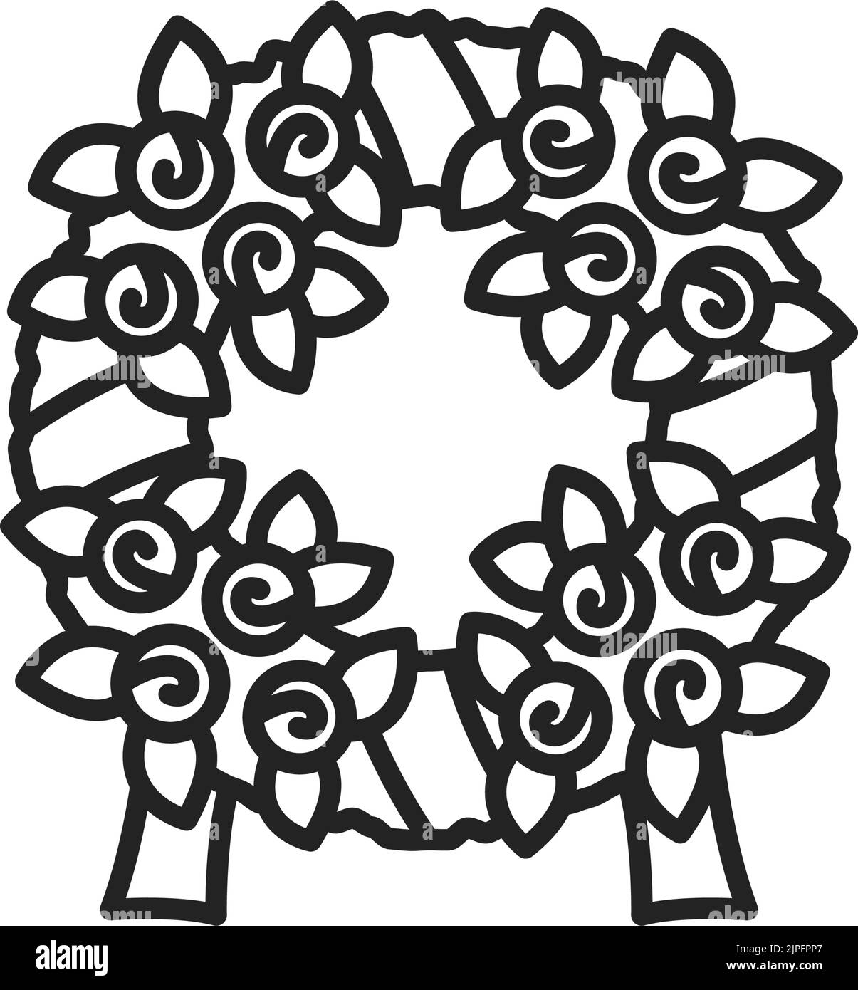 Flower arrangement burial wreath with black ribbon isolated monochrome ...