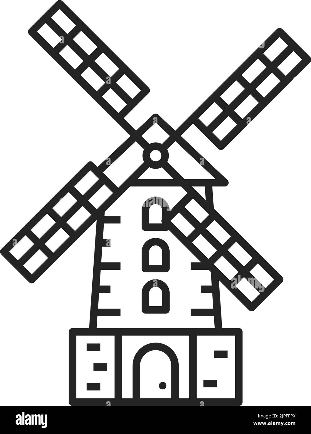 Windmill isolated wheat factory monochrome icon. Vector farming strong ...