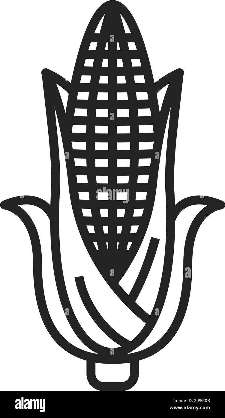 Corn cob isolated monochrome vegetable icon. Vector ear of corn, farm ...