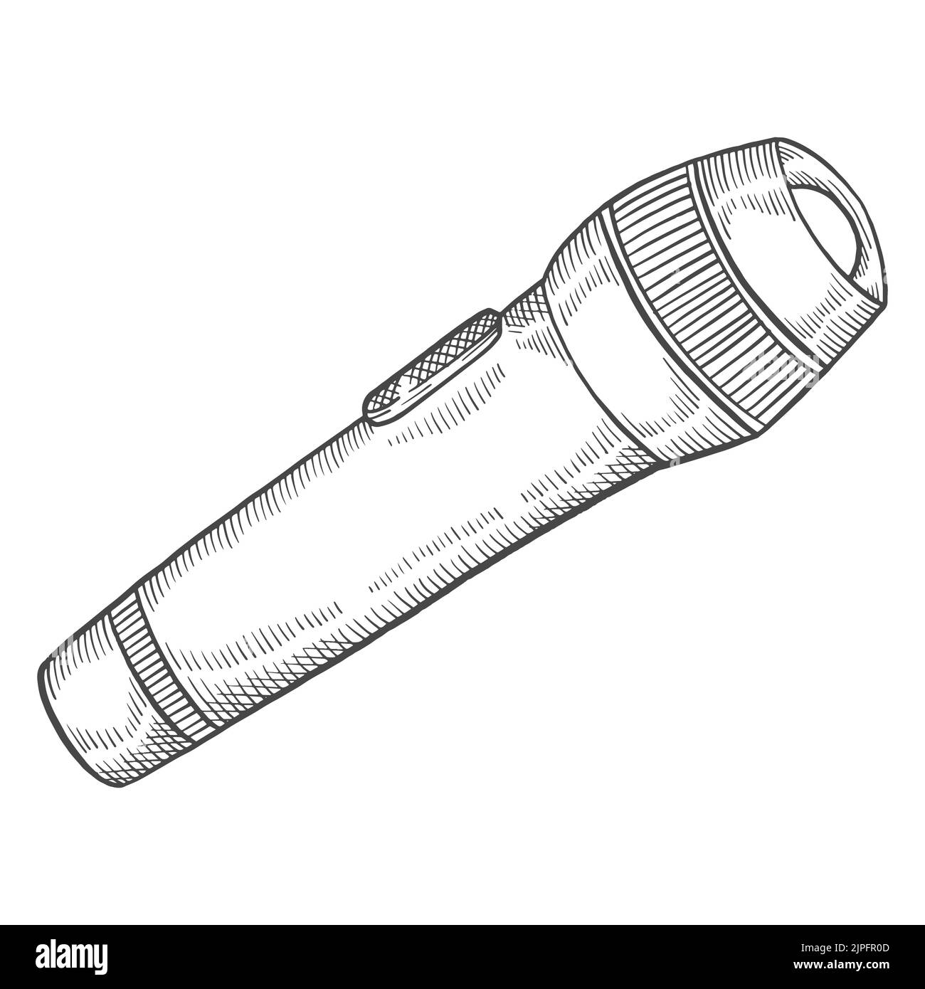 fishing flashlight isolated doodle hand drawn sketch with outline style ...
