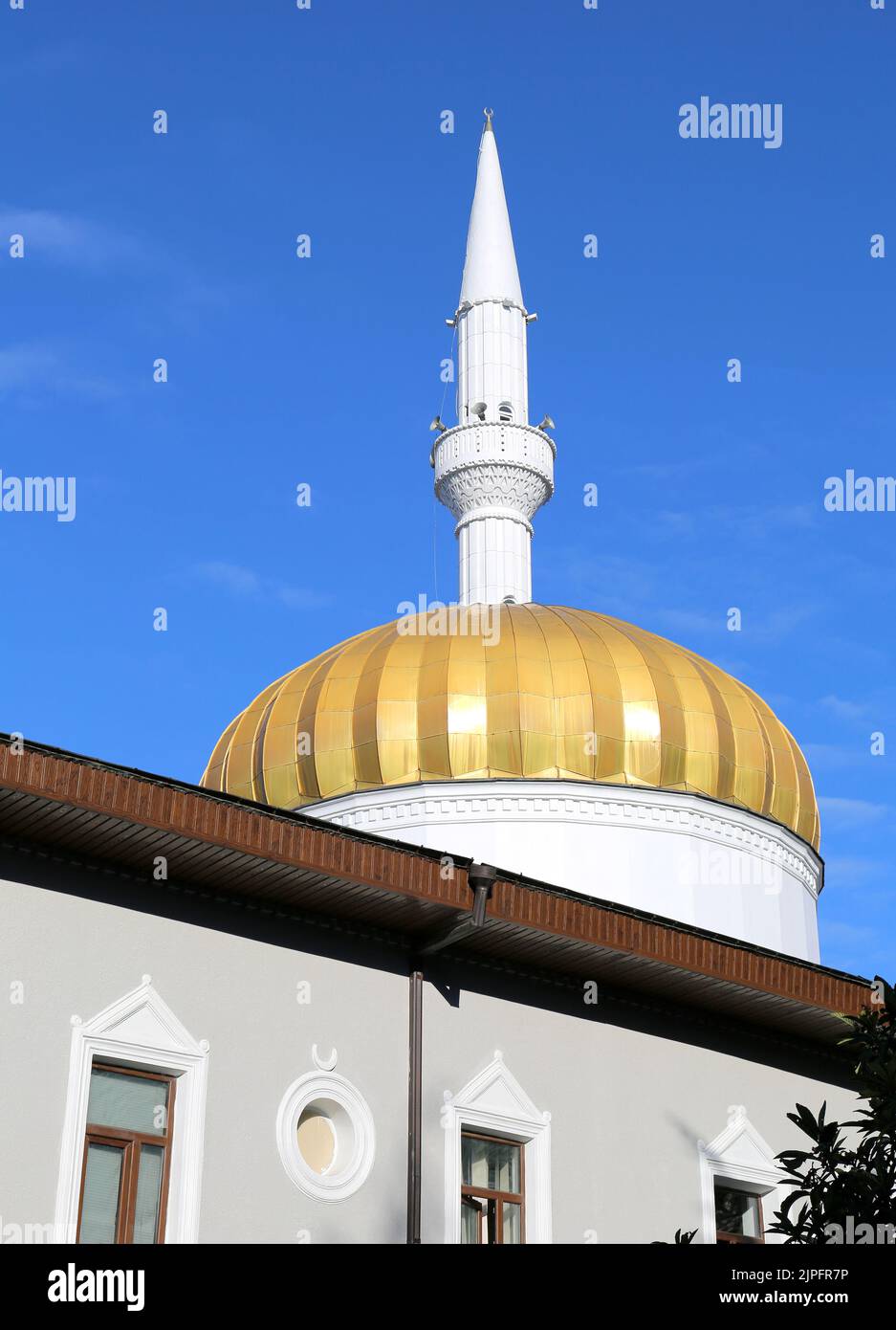 Ottoman era Ortajame Mosque with Golden Dome and White Minaret in ...