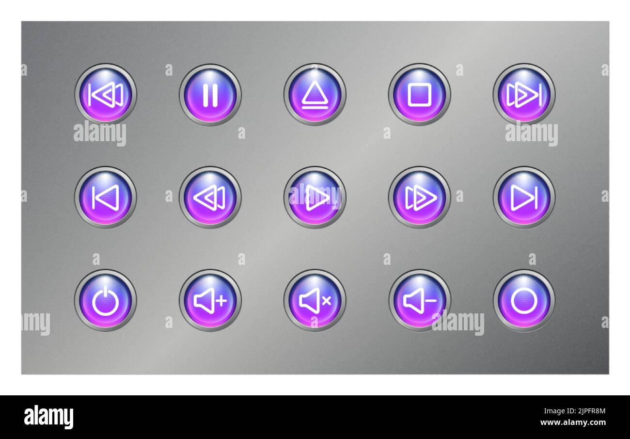 Media player button icon control set 3d realistic modern blue and ...