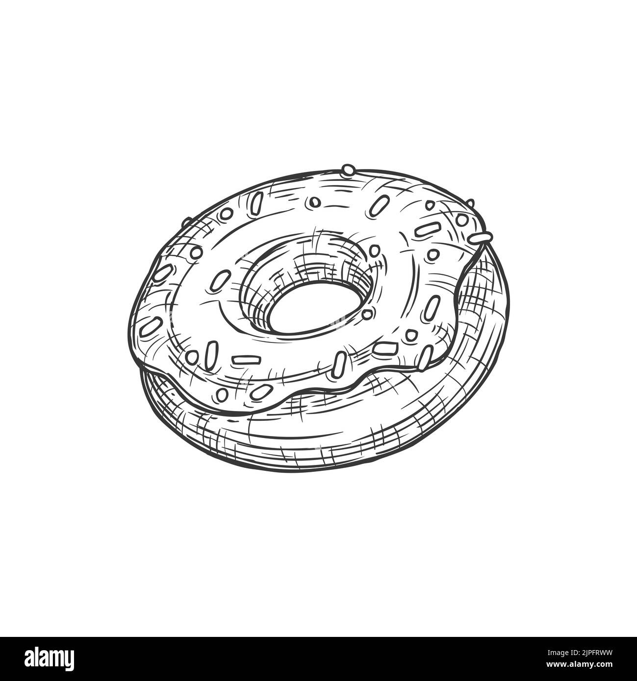Doughnut with topping and caramel sprinkles isolated monochrome sketch ...