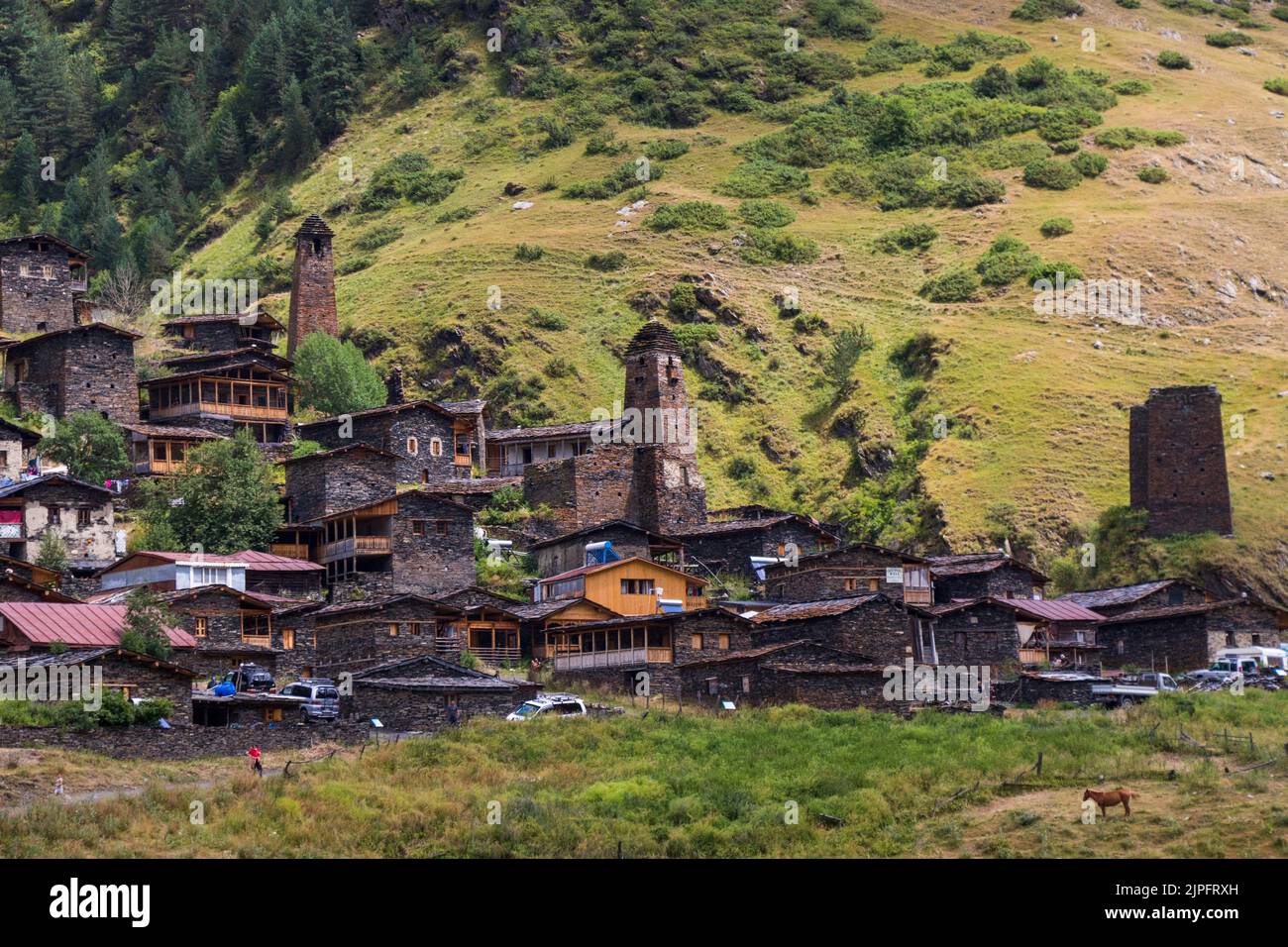 Village Dartlo, landmark and old buildings, Tusheti, Georgia. Old ...