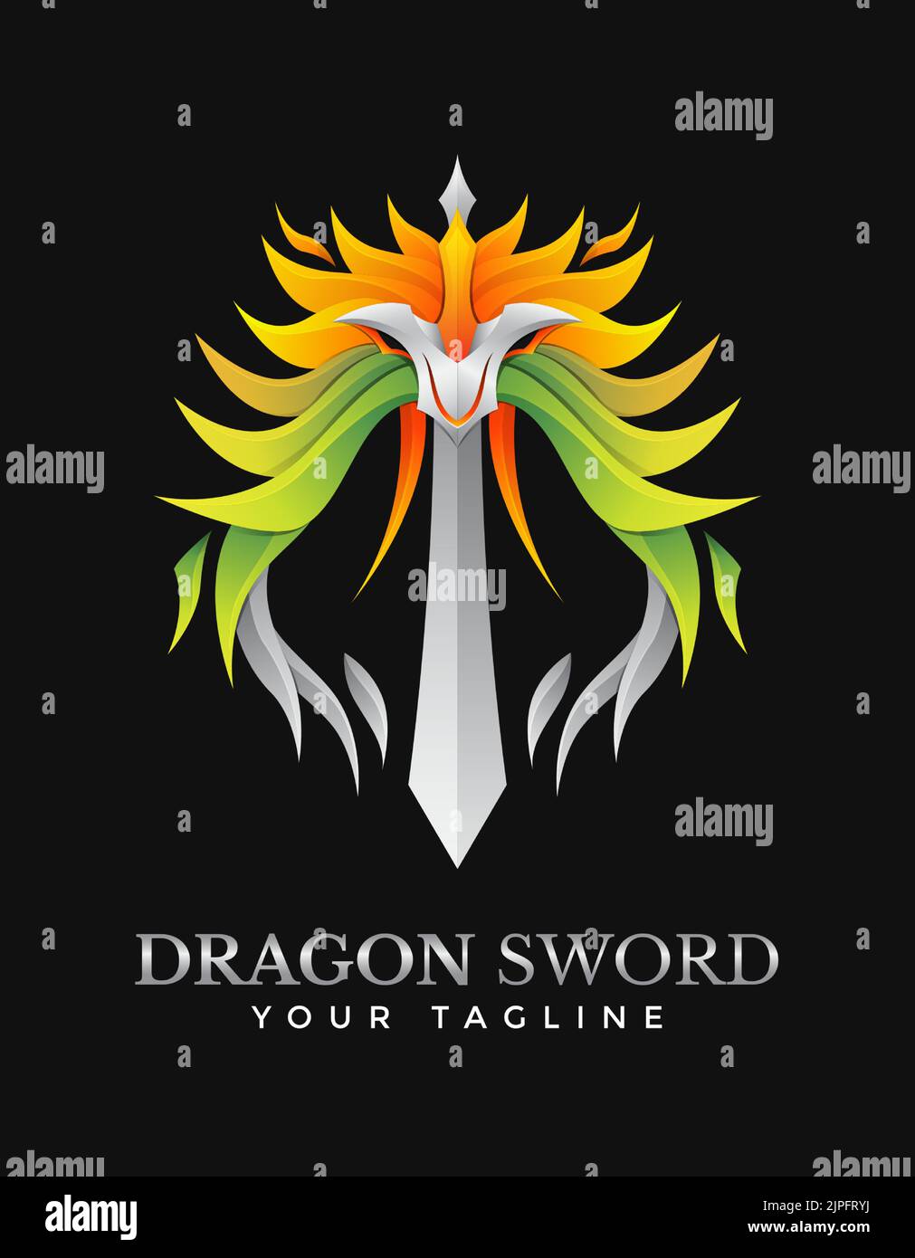 Dragon Sword vector illustration logo template colorful gradient style ...