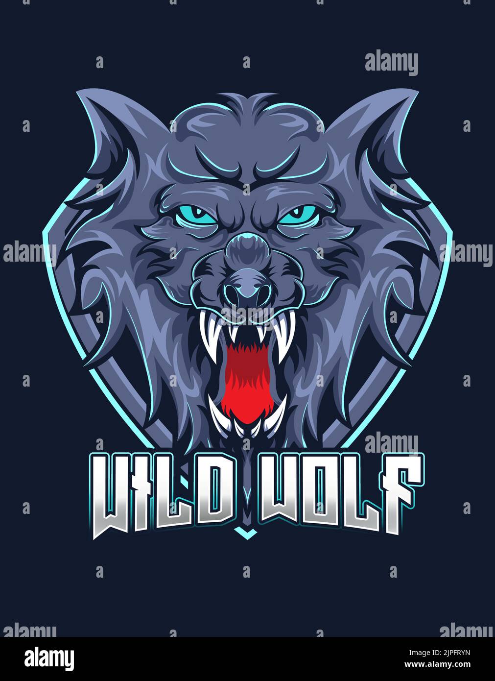 Wild Wolf mascot with shield for e-sport gaming logo vector design ...