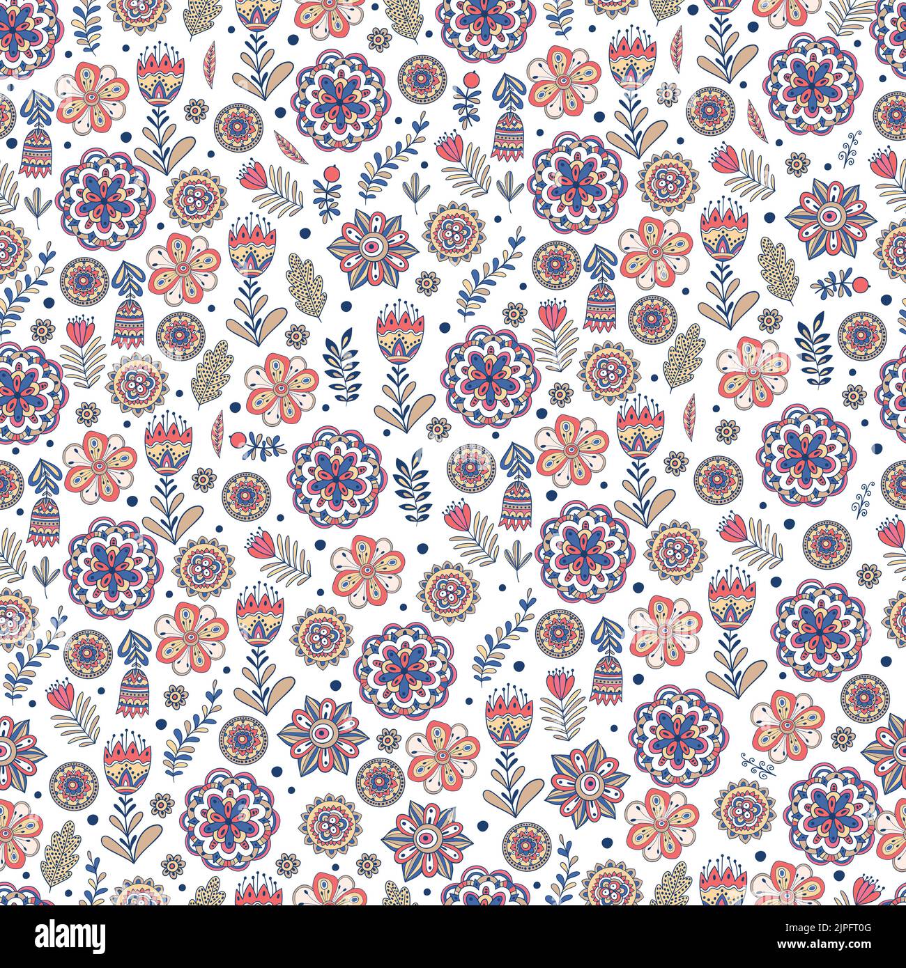 Flower ditsy pattern outline hand drawn vector. Small texture Stock ...