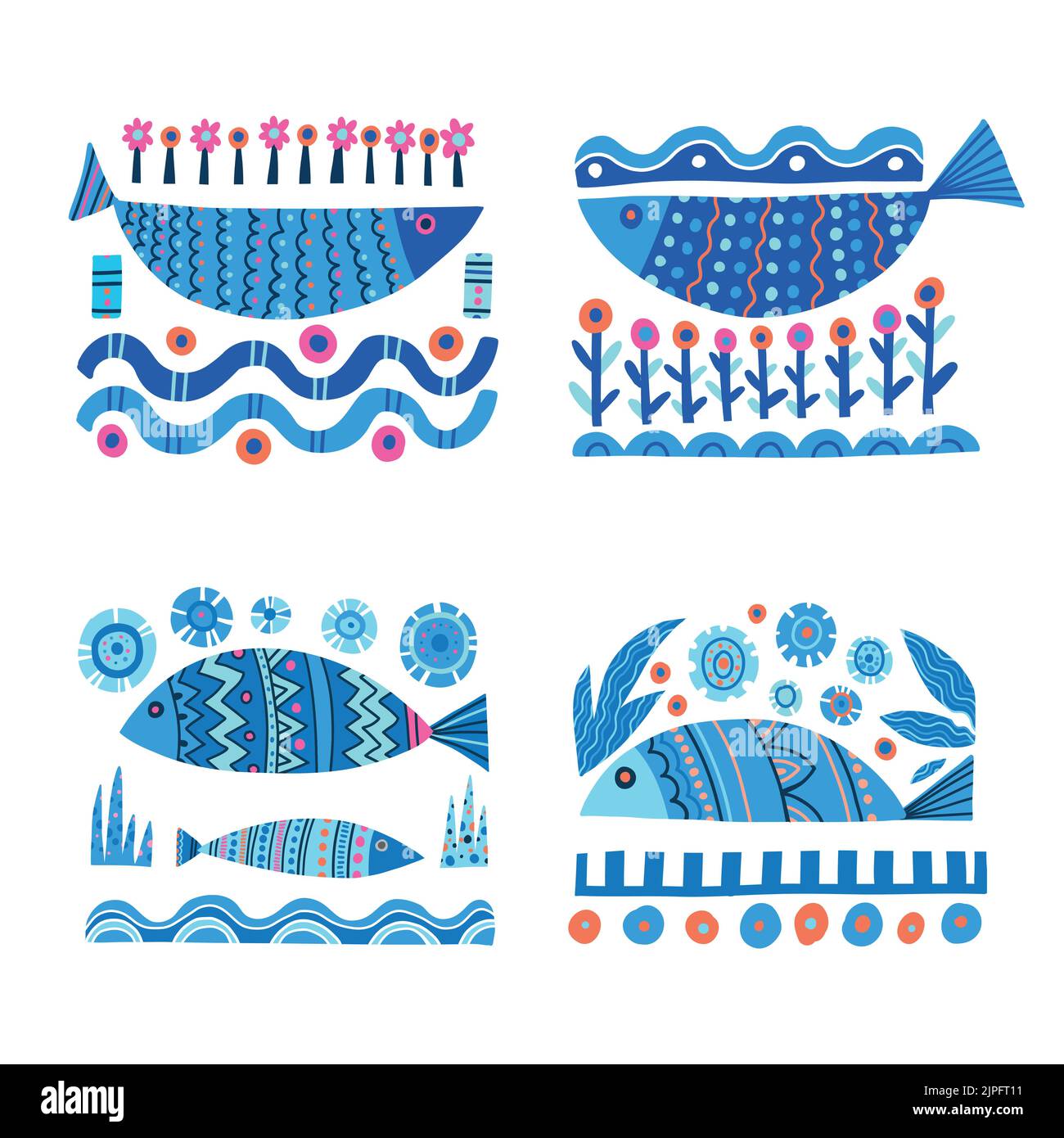 Cute fish card. Around motif with fish Stock Vector Image & Art - Alamy