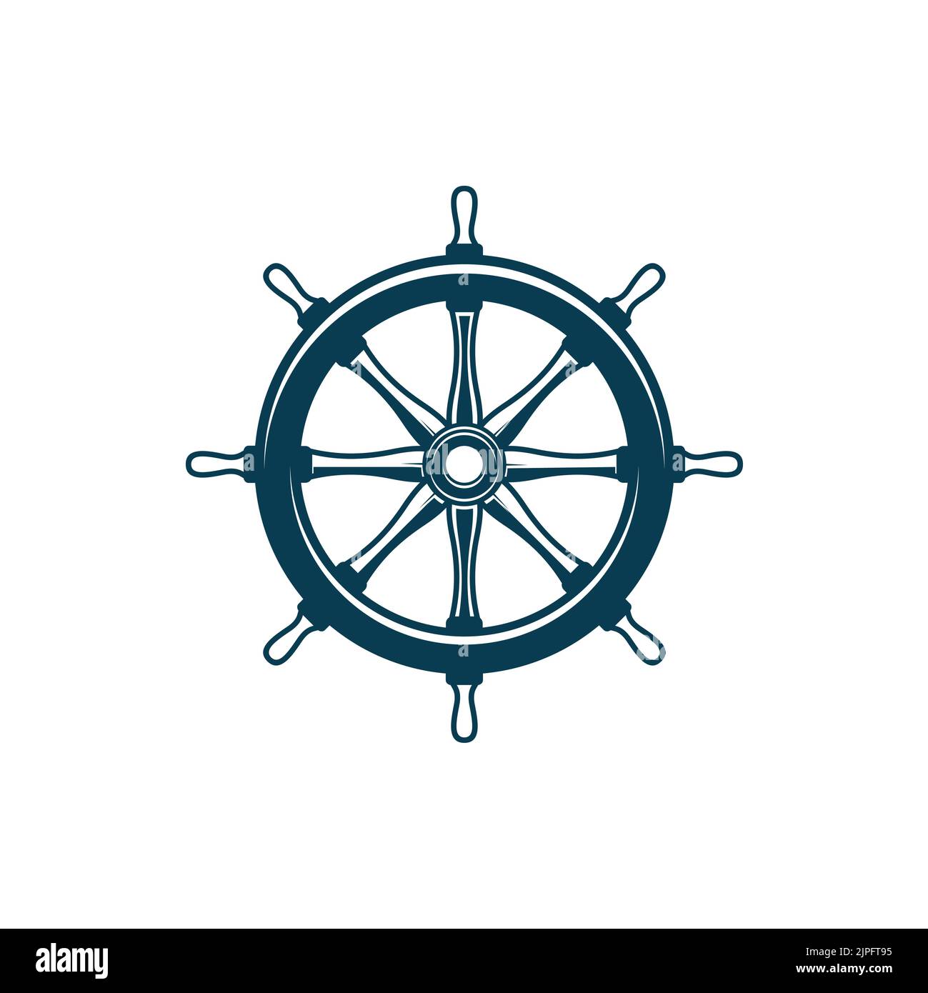 Boat control rudder isolated steering wheel monochrome icon. Vector ...