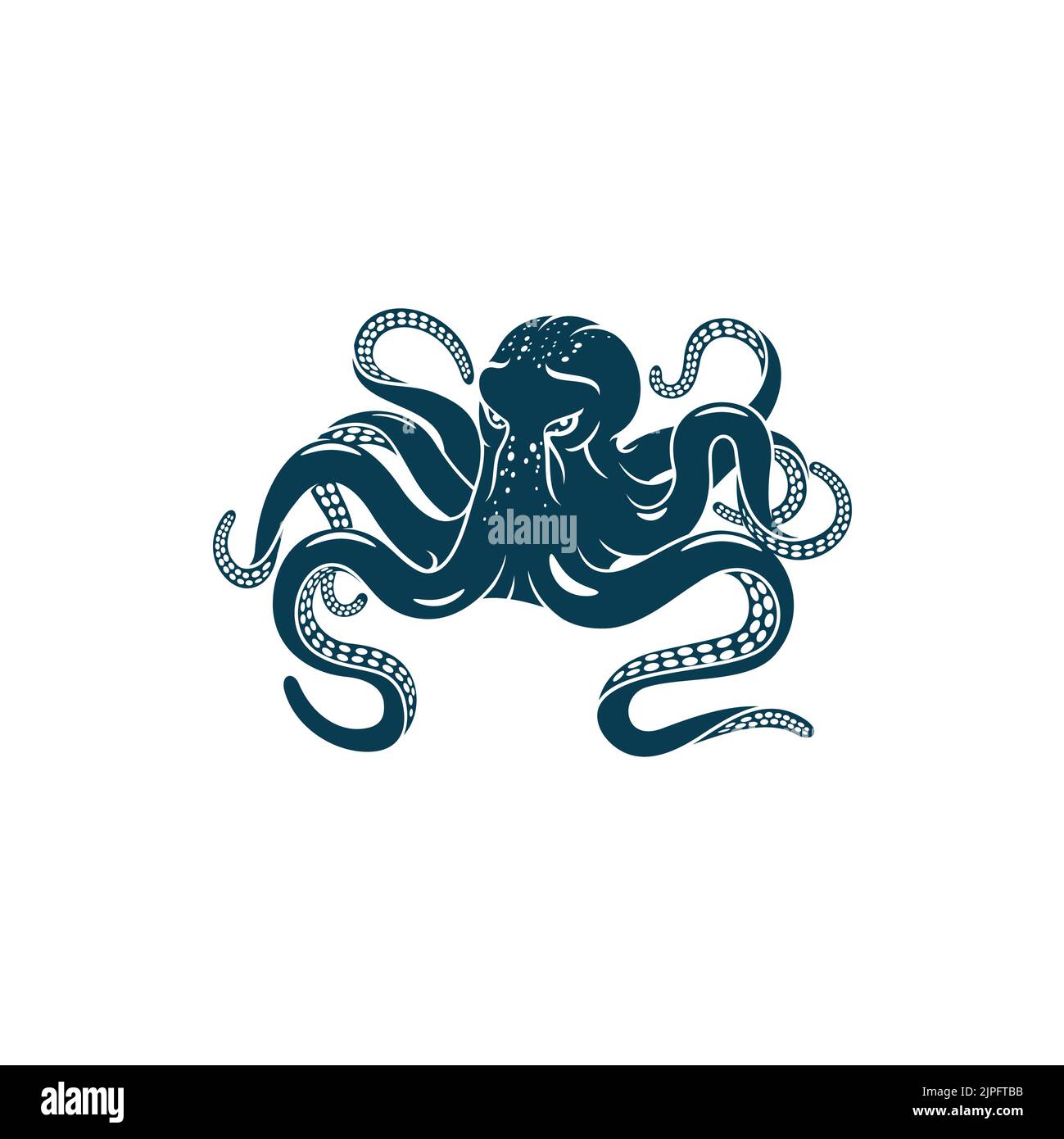Marine animal Octopus isolated eight-limb mollusk monochrome icon ...