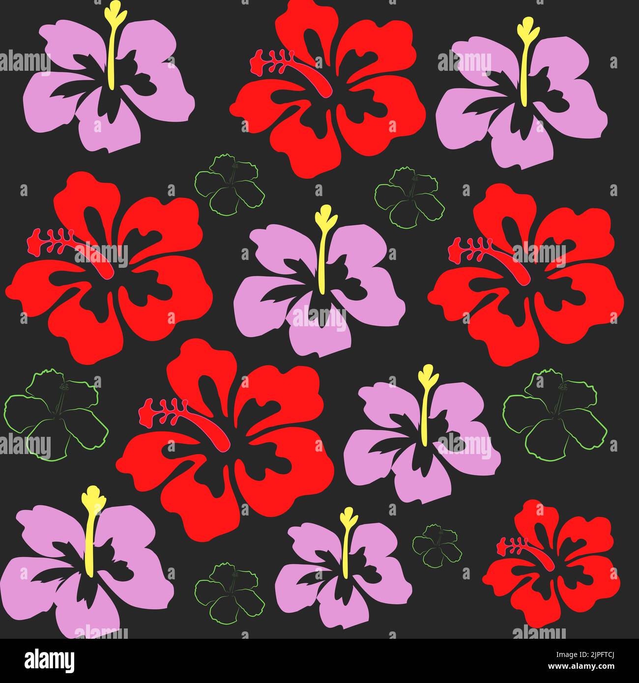 Tropical background with hibiscus and Hawaiian flowers pattern Stock ...