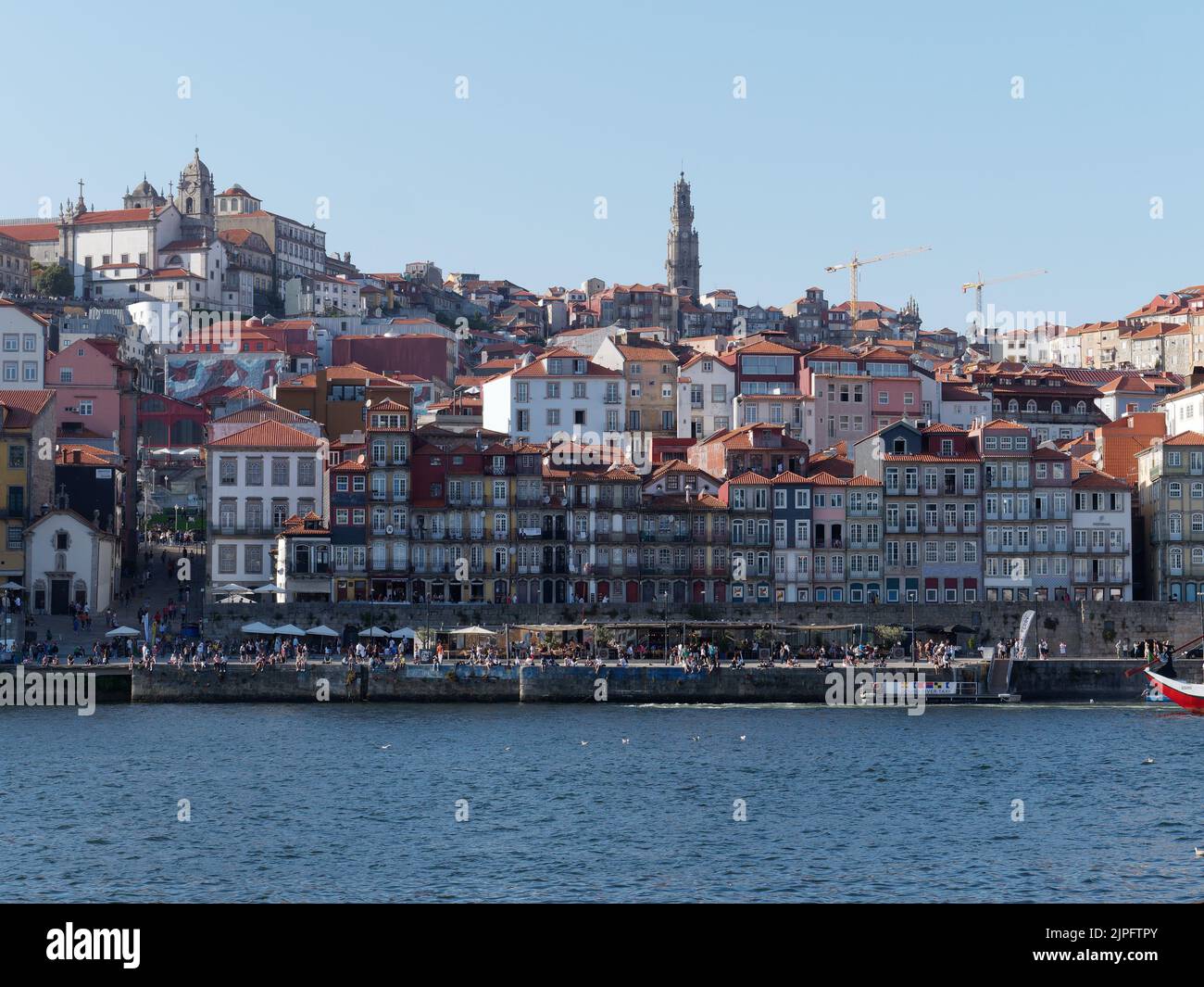 Porto Riberia district and the Douro River. The tower of Clerigos ...