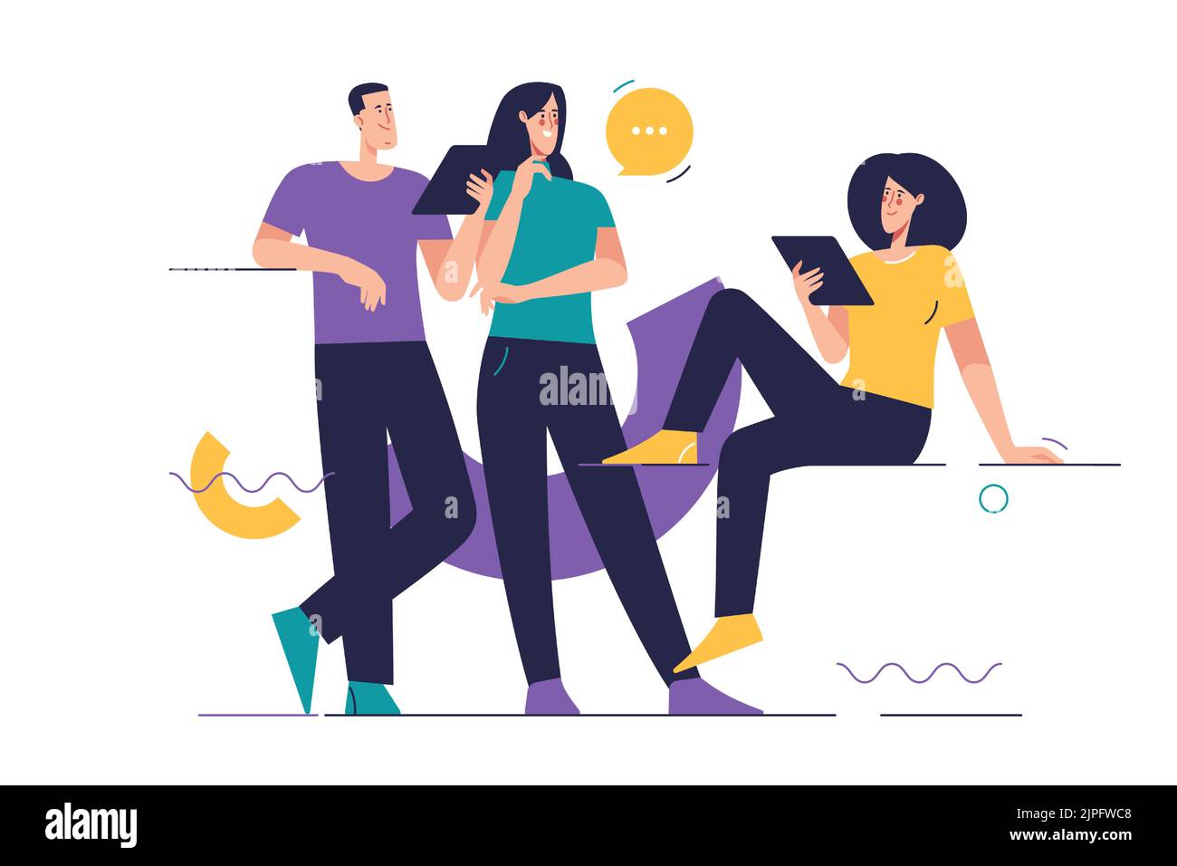 Flat Style Outline Vector Illustration Depicting Group Of People On The Subject Of Teamwork