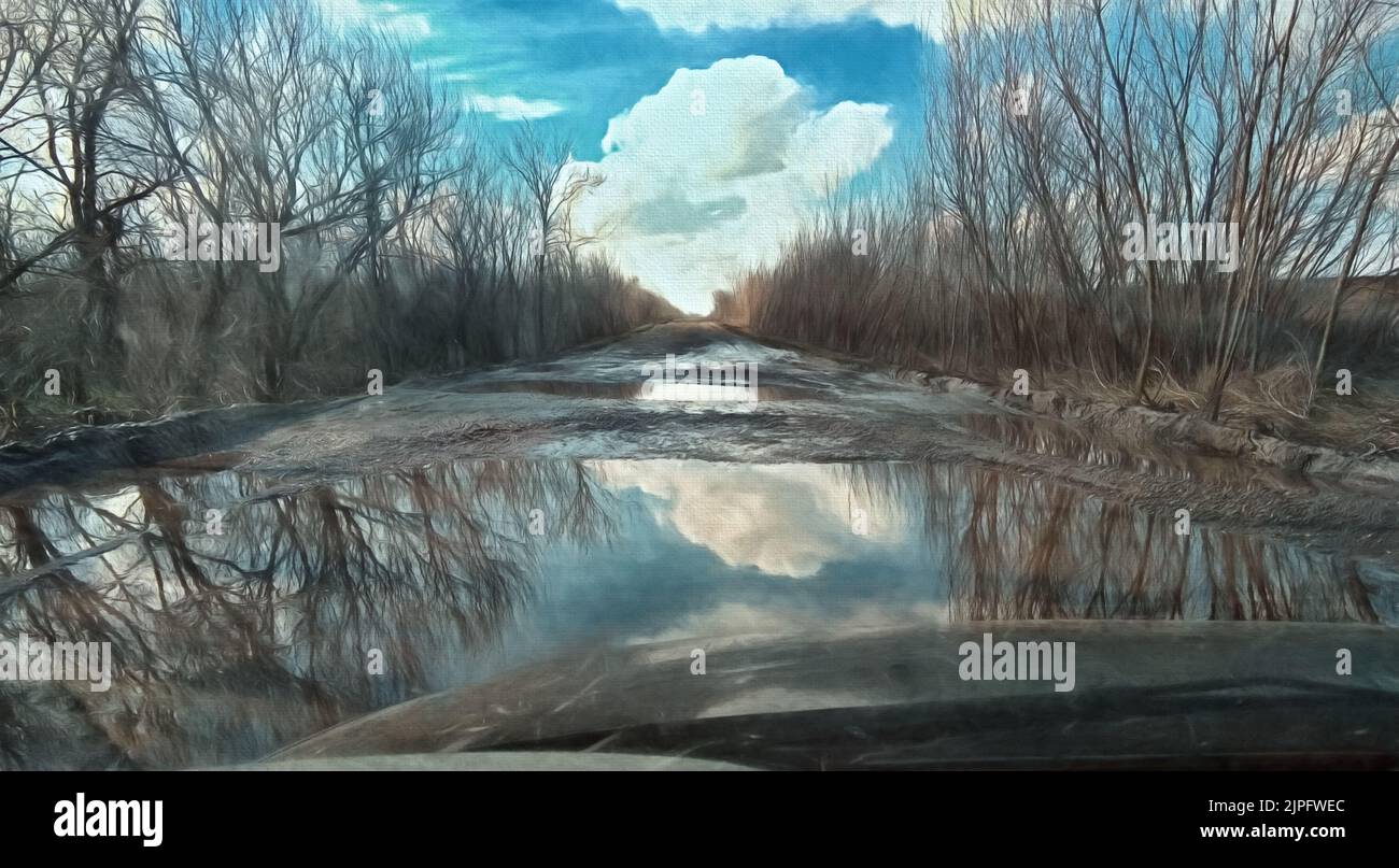 Very bad road with big holes and puddles Stock Photo - Alamy