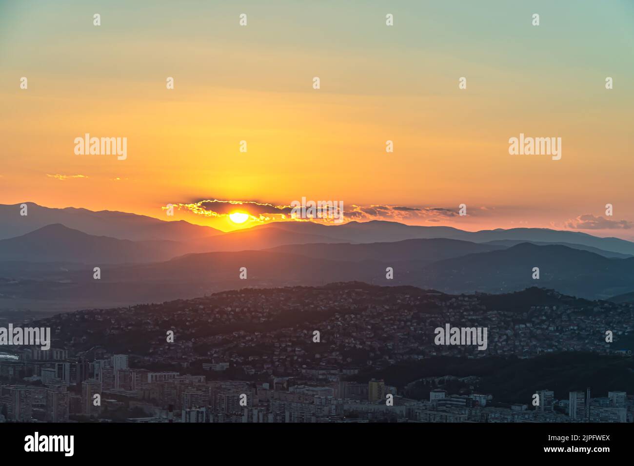 Sunset sky over Sarajevo Stock Photo - Alamy