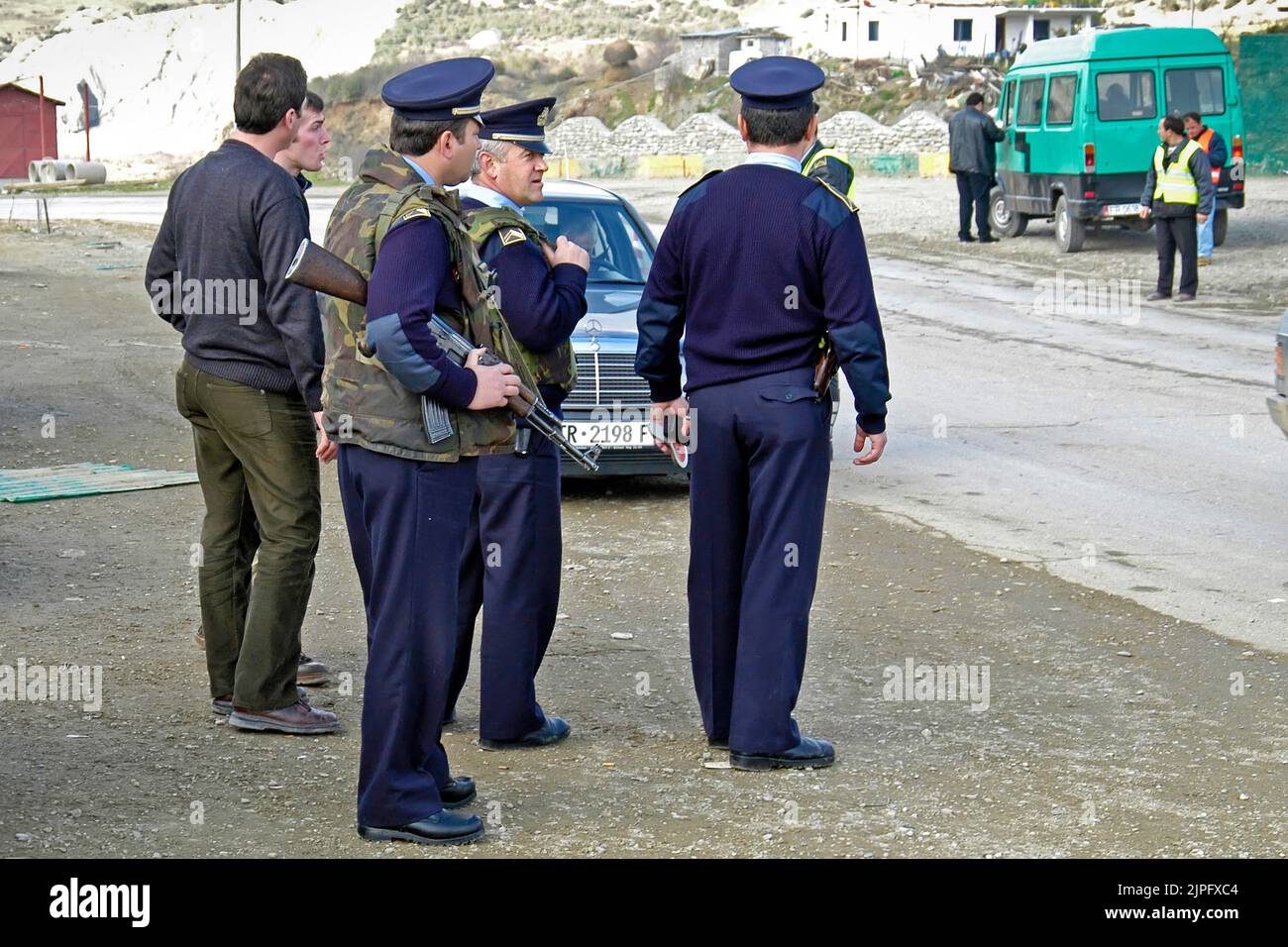 Police roadblock, Tirana, Albania Stock Photo - Alamy