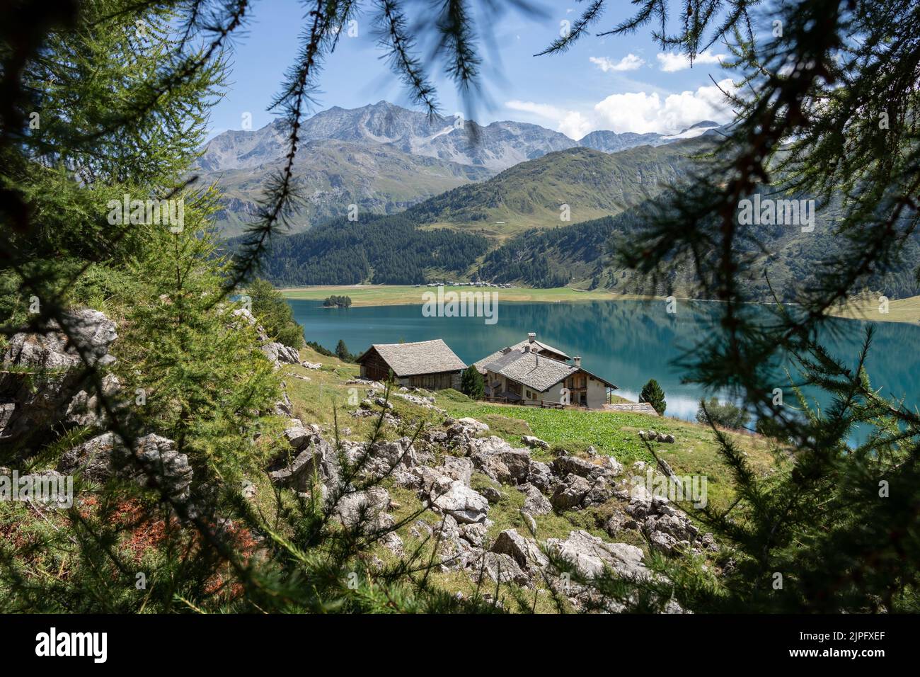 traveling in switzerland, landscapes with rocky mountains, azure lakes ...