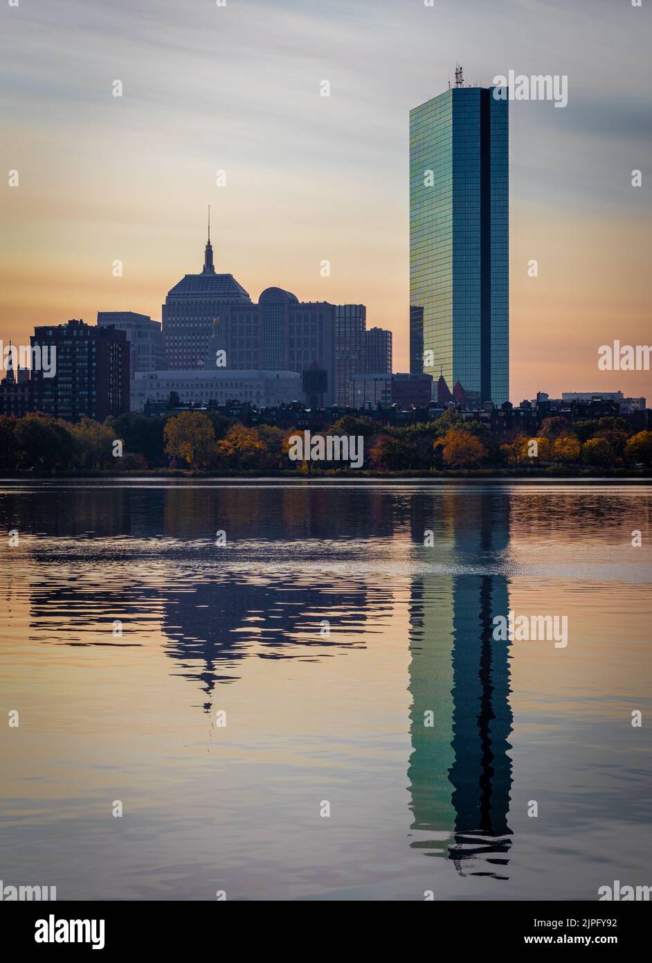 The Boston skyline at sunrise with river reflections Stock Photo - Alamy