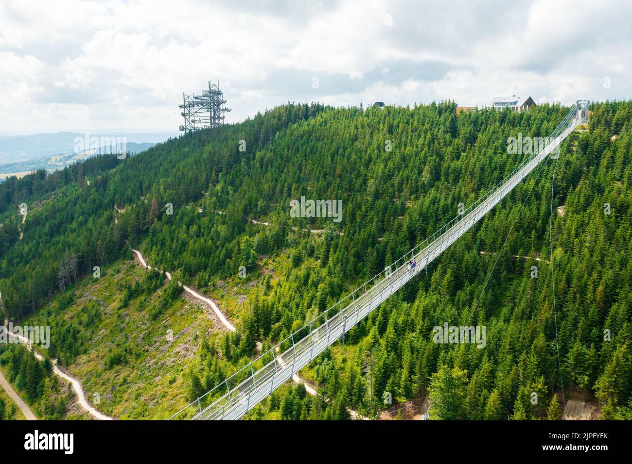 Aerial view of the worlds longest 721 meter suspension footbridge Sky ...